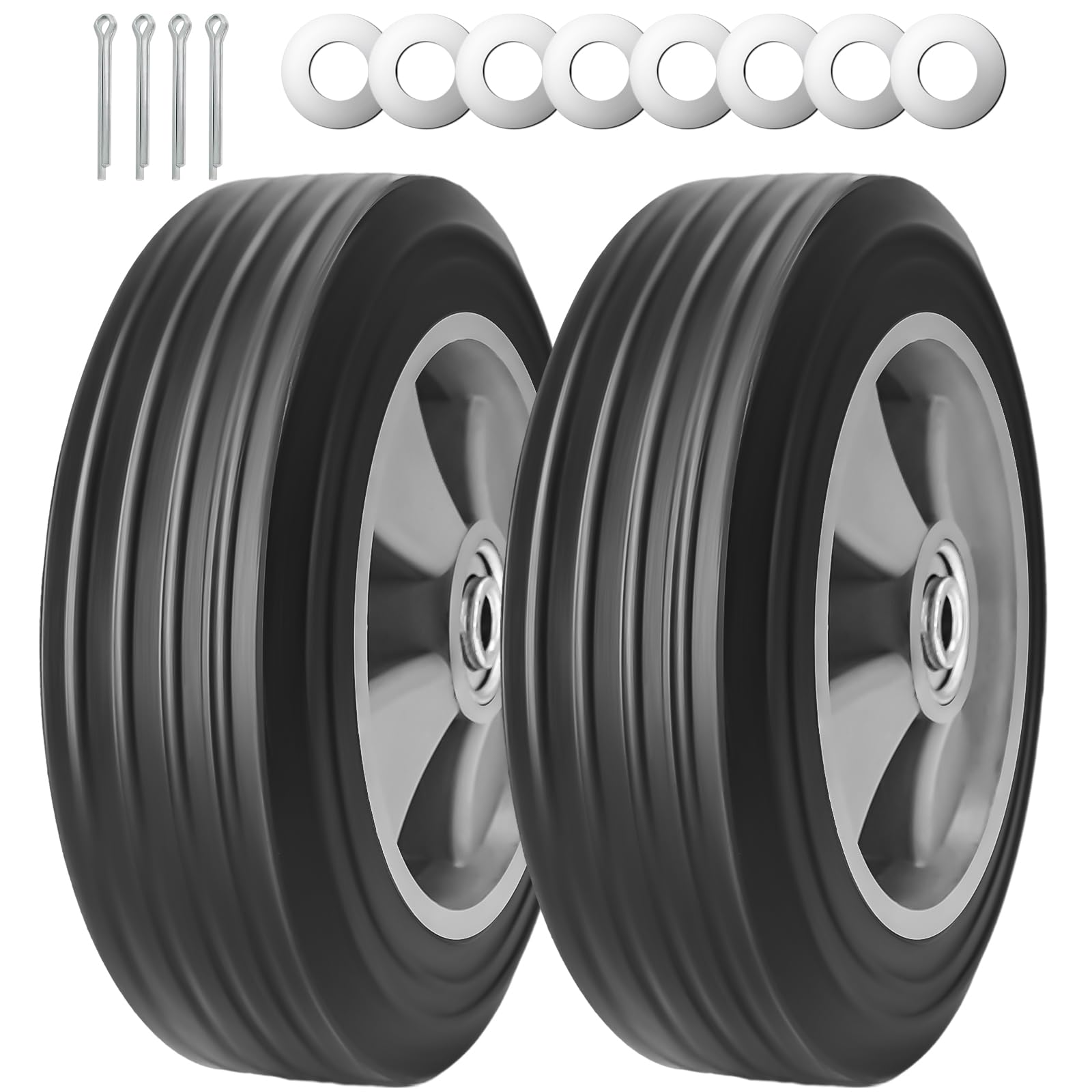 8" x 2" Run-Flat Solid Rubber Tire Replacement Wheels with 1/2 Inch ...