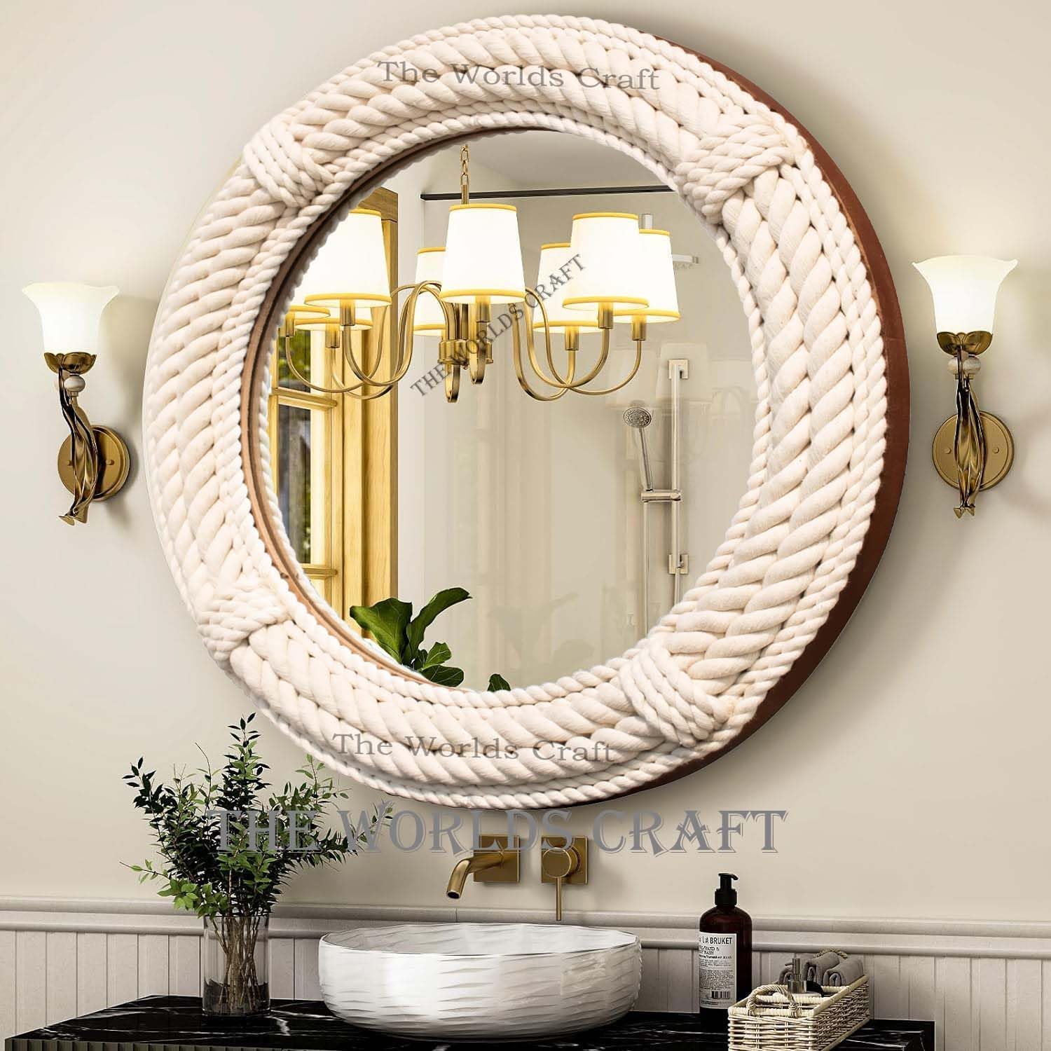 Amazon.com: The Worlds Craft Soft Touch Round Rope Mirror | Home Decor ...