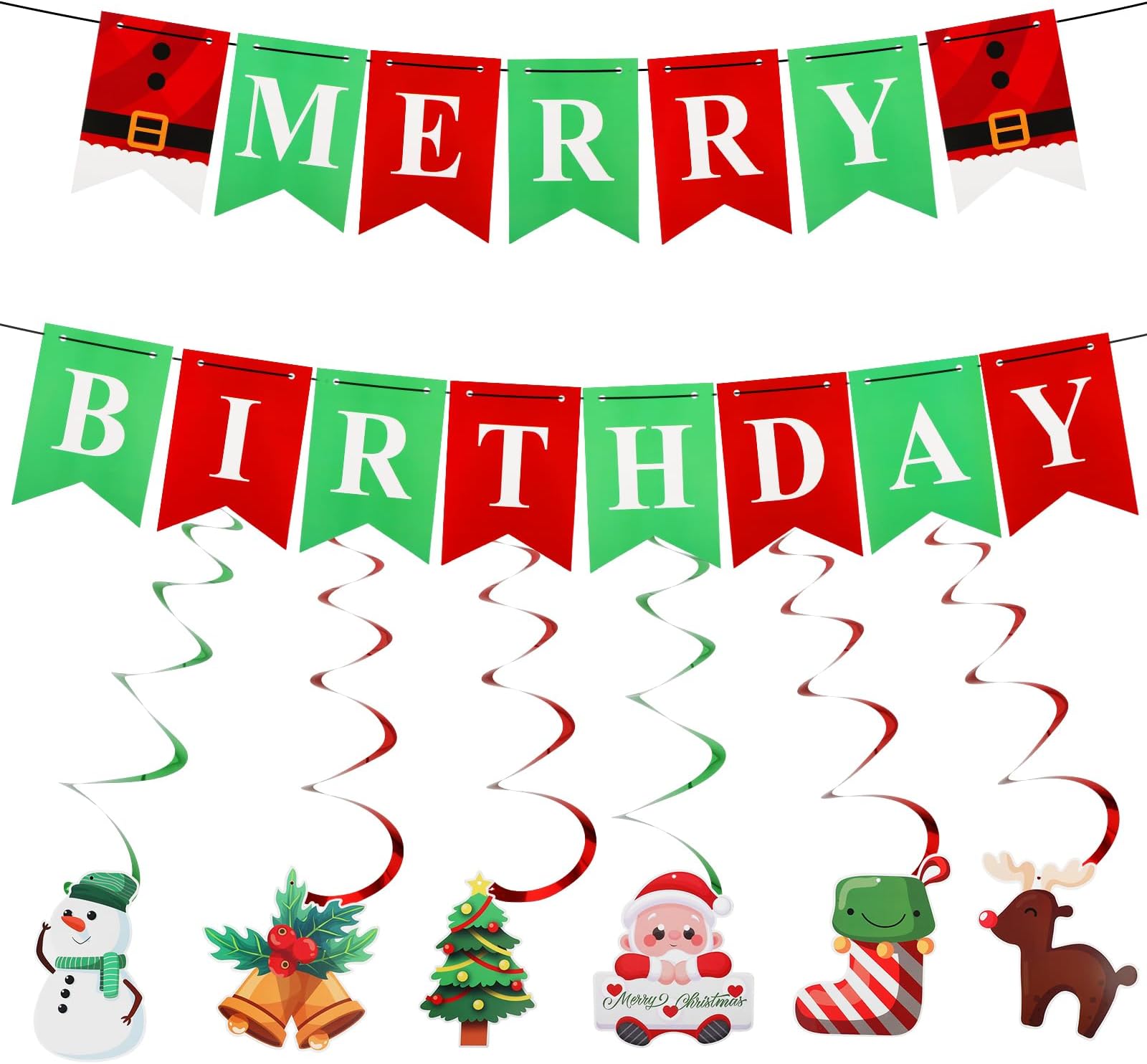 Amazon.com: 27 Pcs Merry Birthday Banner Christmas Happy Birthday ...