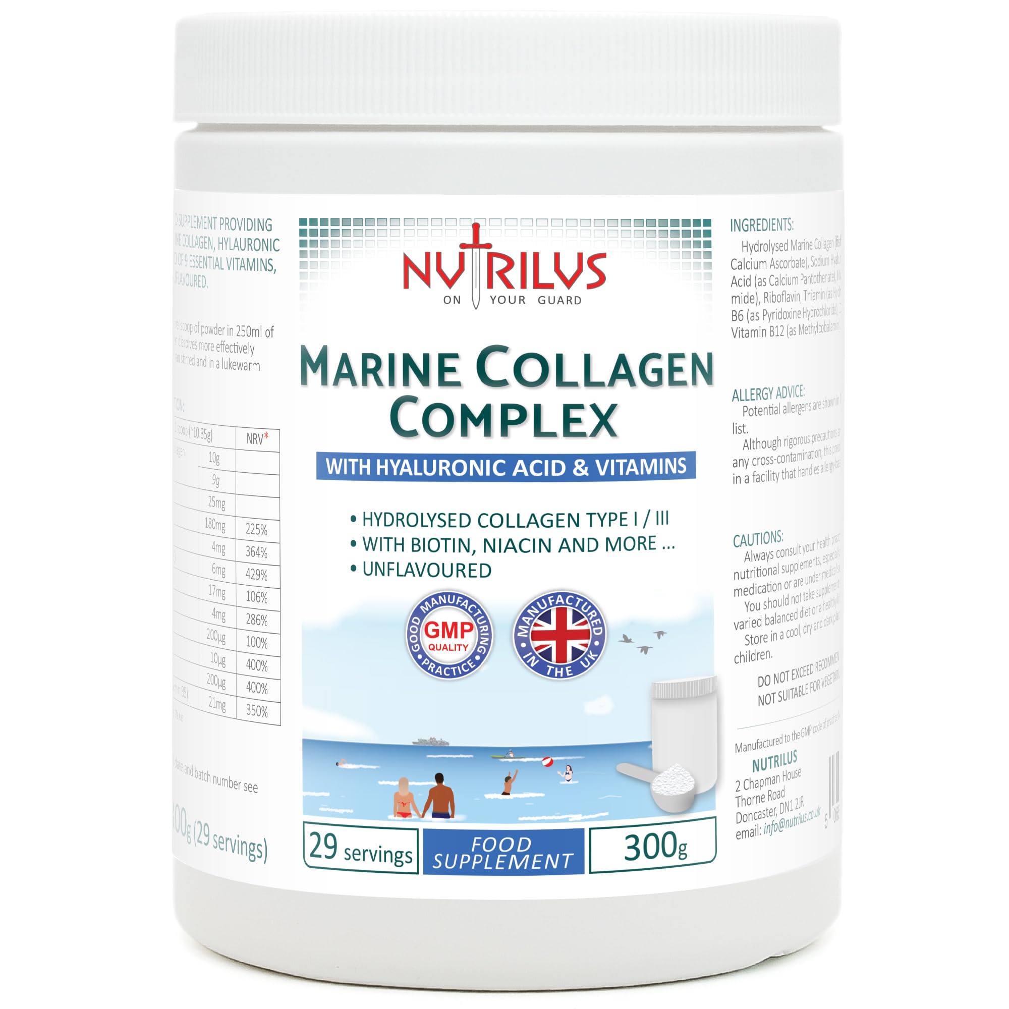 Hydrolysed Marine Collagen Powder 300g with Hyaluronic Acid and ...