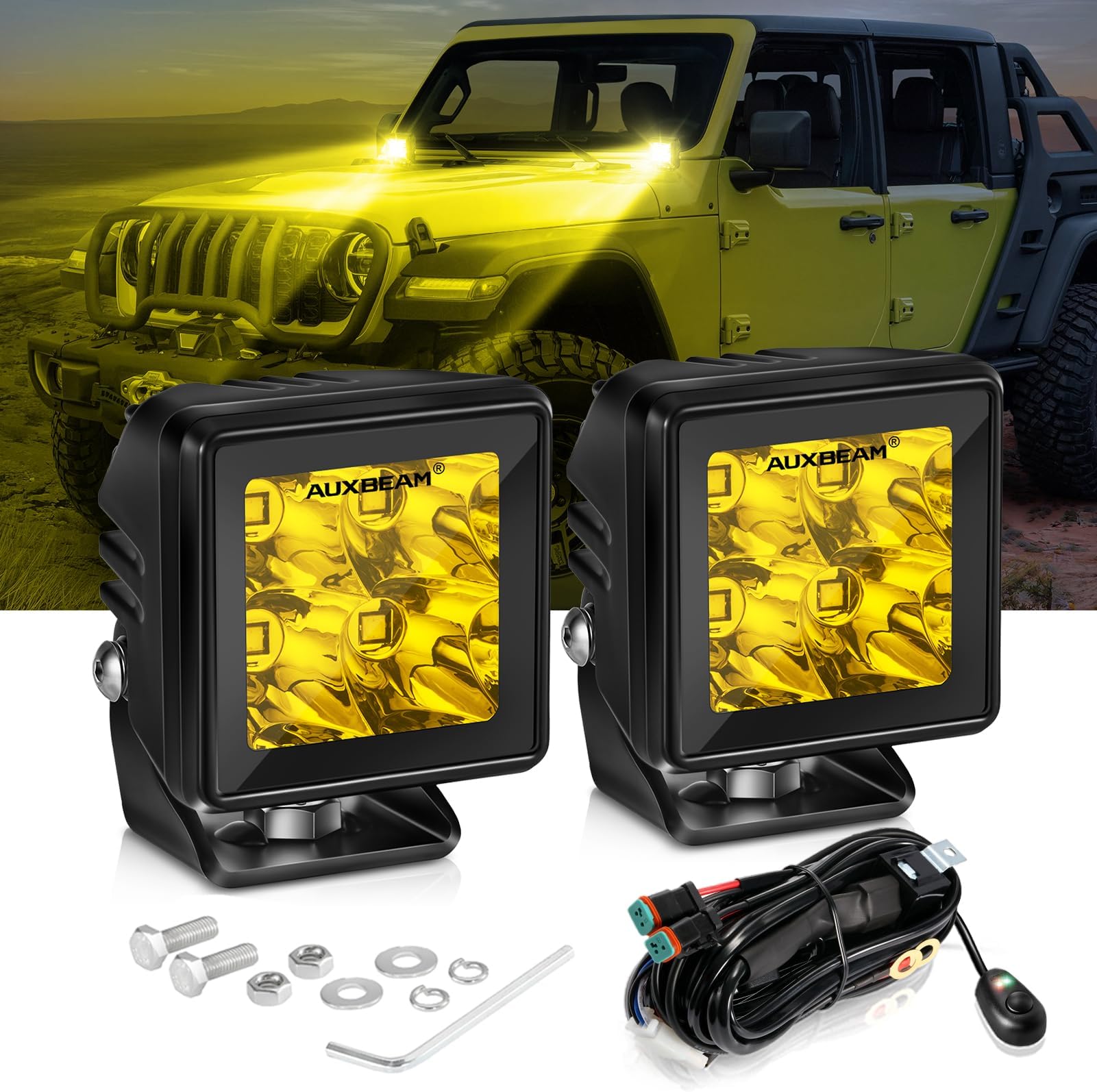 Amazon.com: Auxbeam LED Pod Light, 2 Inch Amber Fog Lights Offroad Cube ...