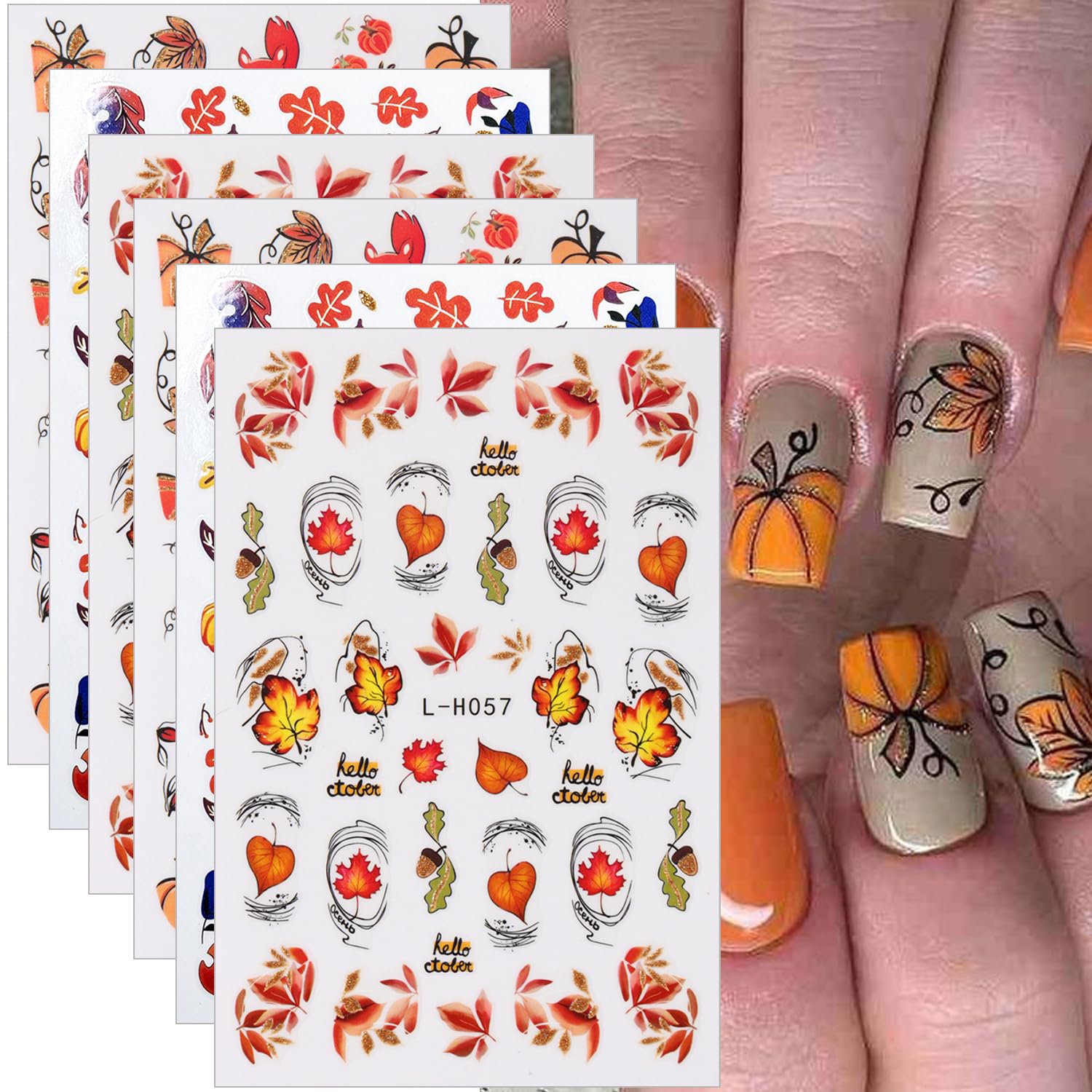 Amazon.com: Fall Nail Art Stickers Decals Pumpkin Maple Leaf Nail ...