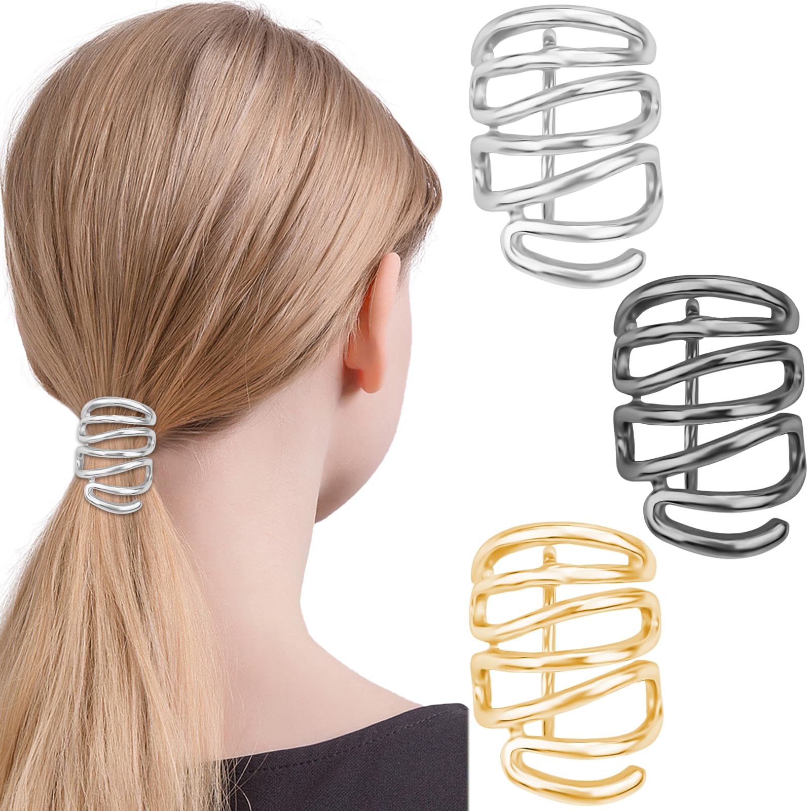 Amazon.com : 3 Pcs 1.6Inch Ponytail Holder Hair Clips Metal High ...