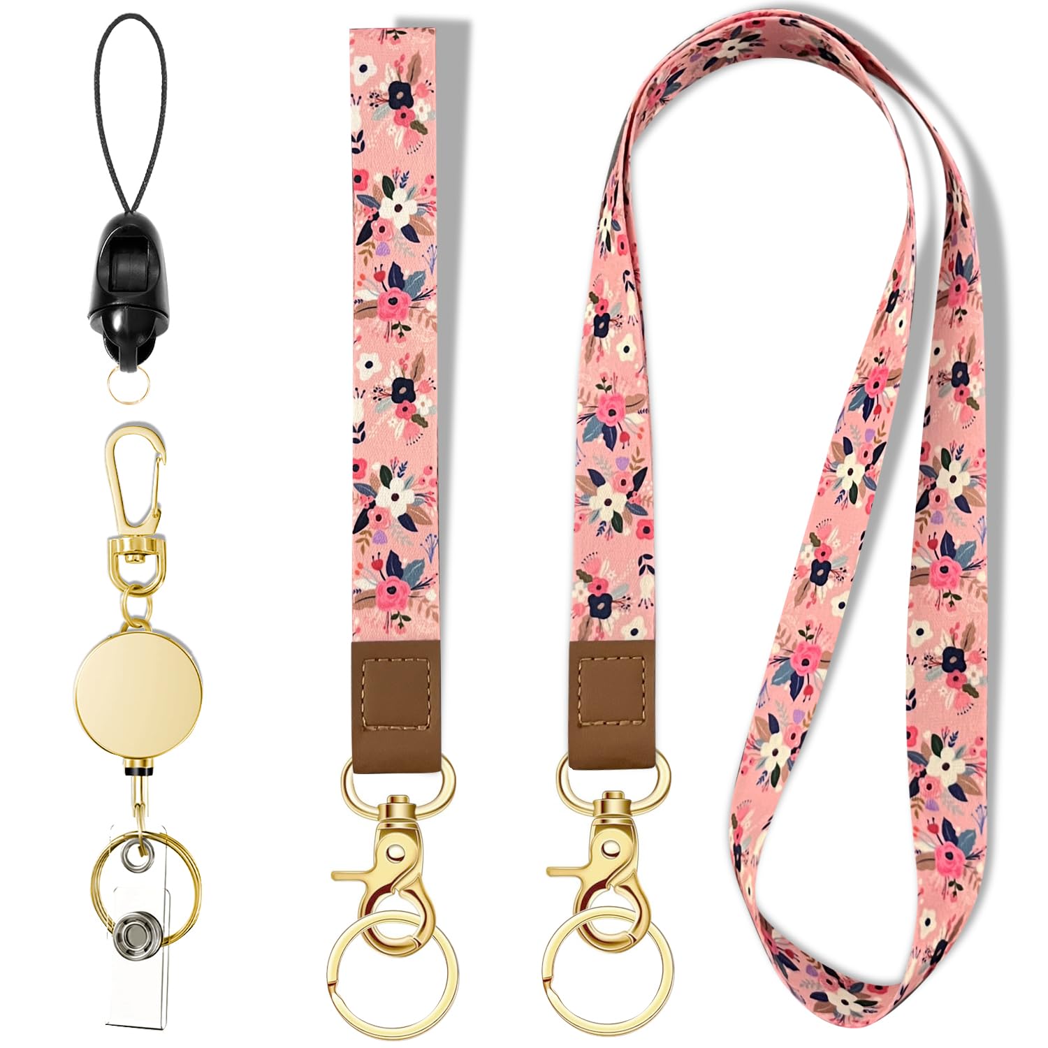 Amazon.com : bolimoss Pink Florals Lanyards for Keys, Retractable Badge ...