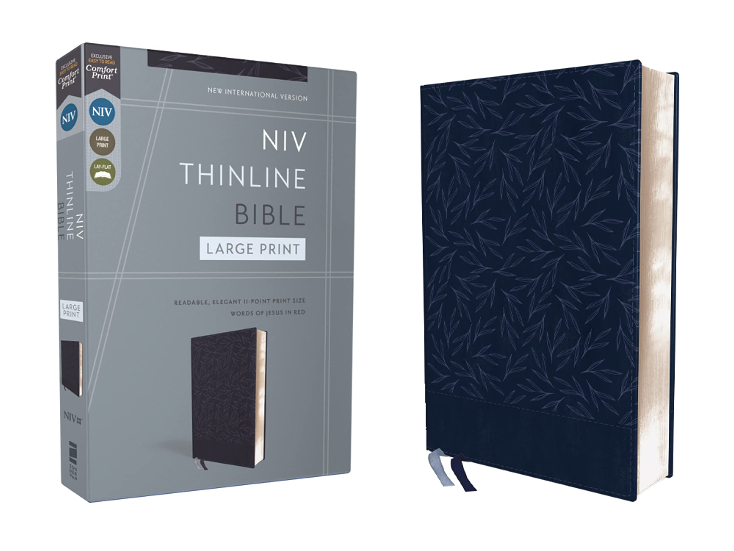 NIV, Thinline Bible, Large Print, Leathersoft, Navy, Red Letter ...