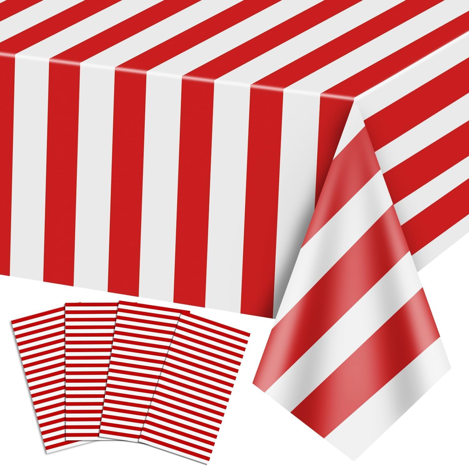 Amazon.com: 8 Pcs Carnival Tablecloths, Red and White Stripe ...