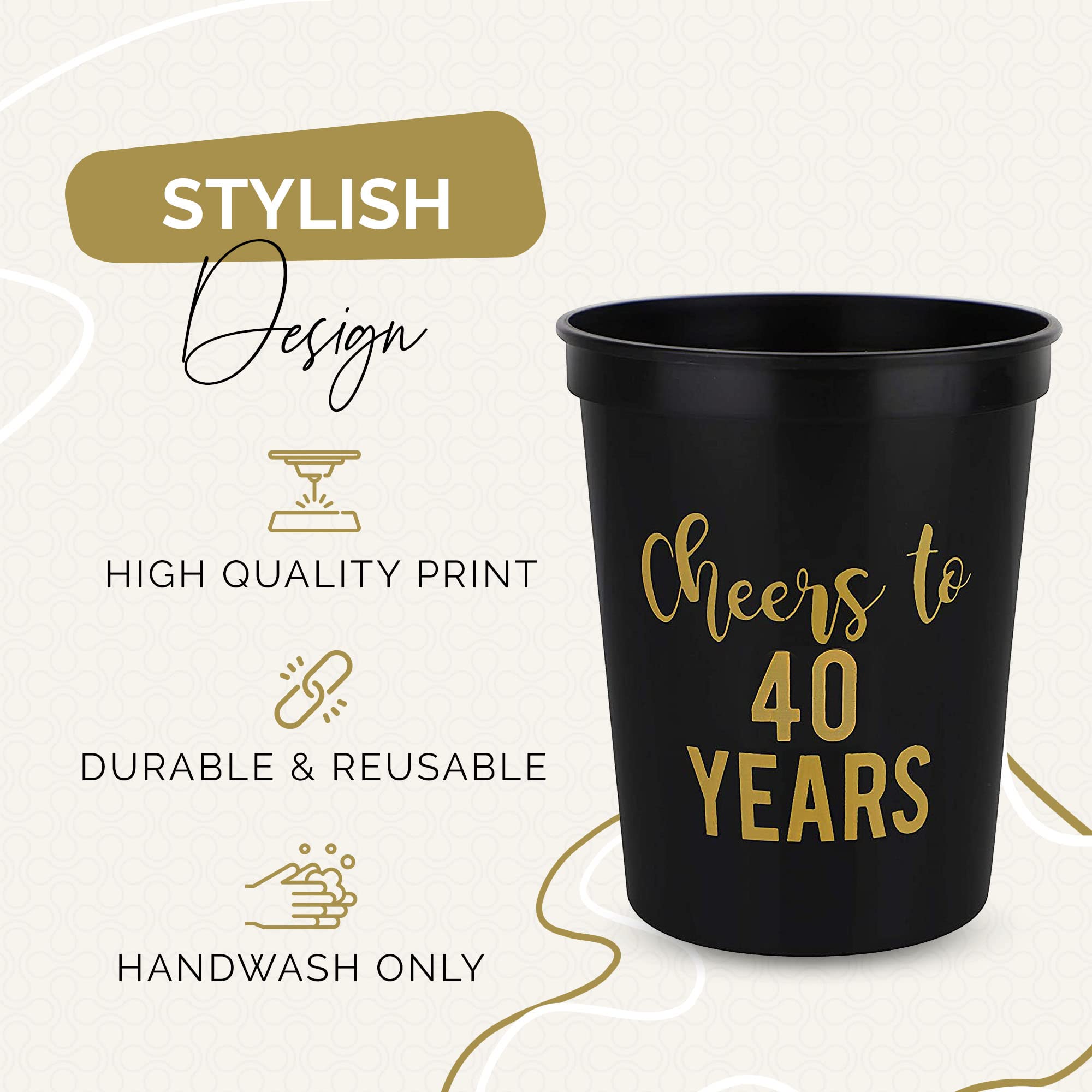 40th Birthday Styrofoam Cups, Cheers to 40 years, Name Tags, Happy ...