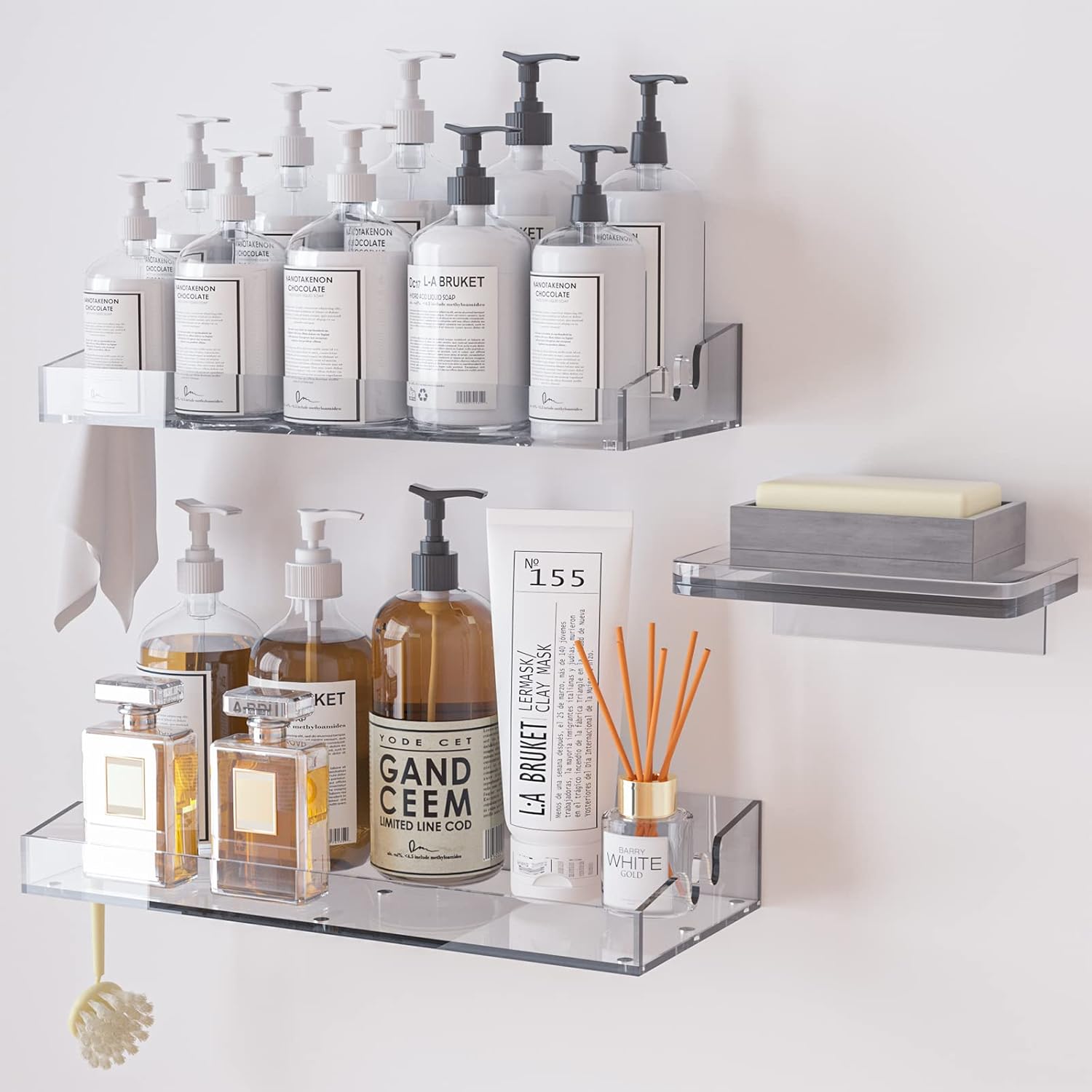 Amazon.com: Vanmee 3 Pack Shower Caddy, Acrylic Shower Floating Shelves ...