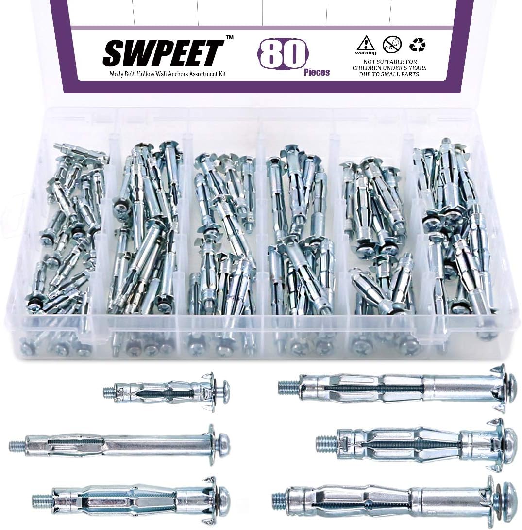 80Pcs Molly Bolt Assortment Kit, Hollow Wall Anchors Perfect for Secure ...