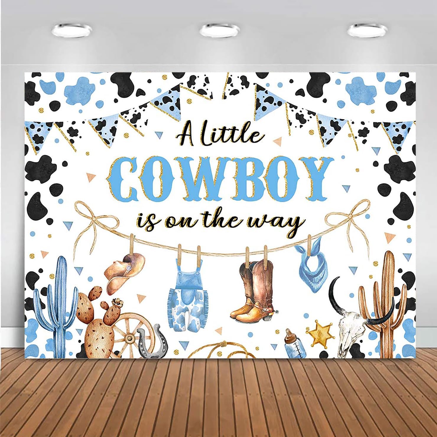 Amazon.com : Mocsicka Cowboy Baby Shower Backdrop for Boy Blue A Little ...