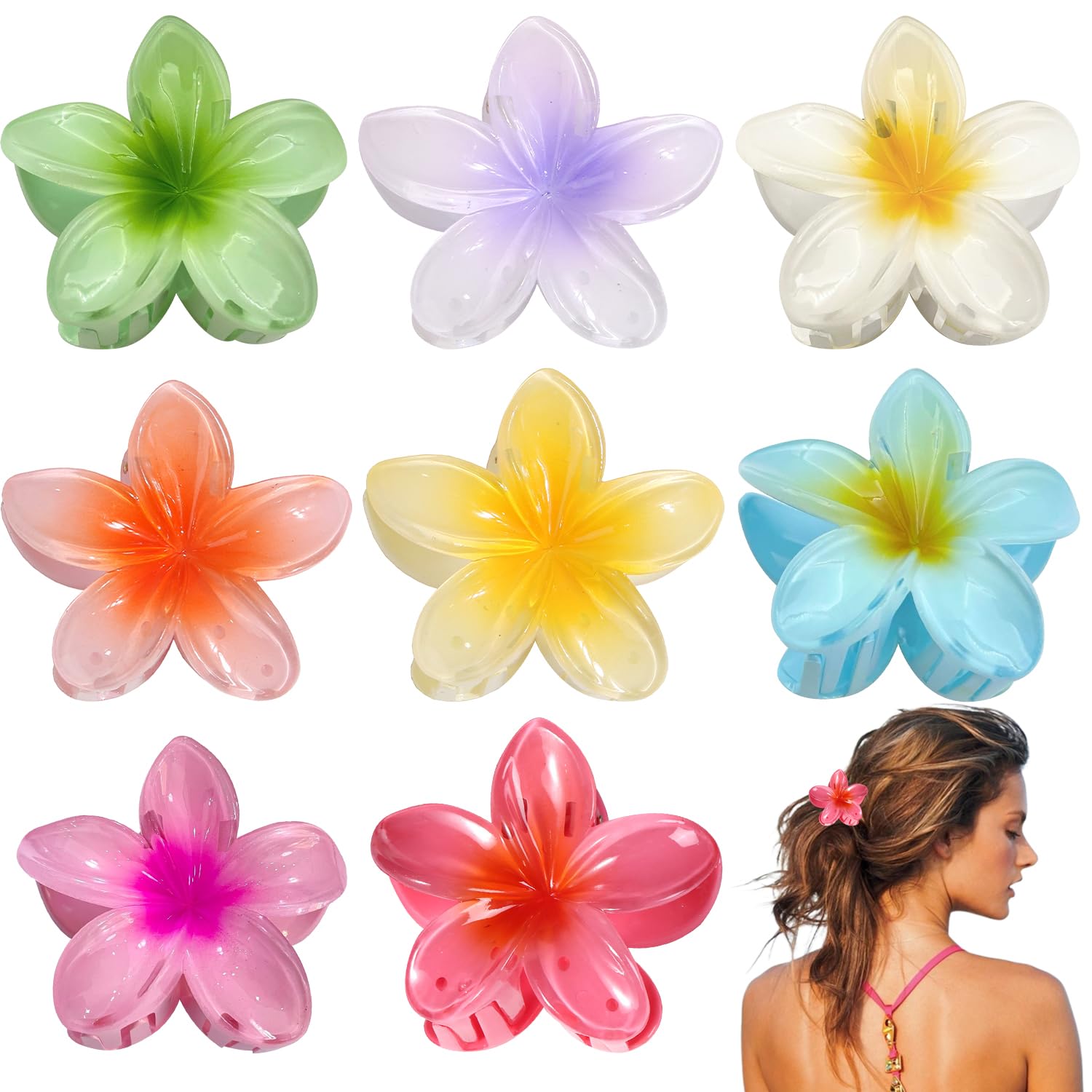 8 Piezas, Pinzas para Cabello Flor, Horquilla Grande, 8CM, 8 Colores ...