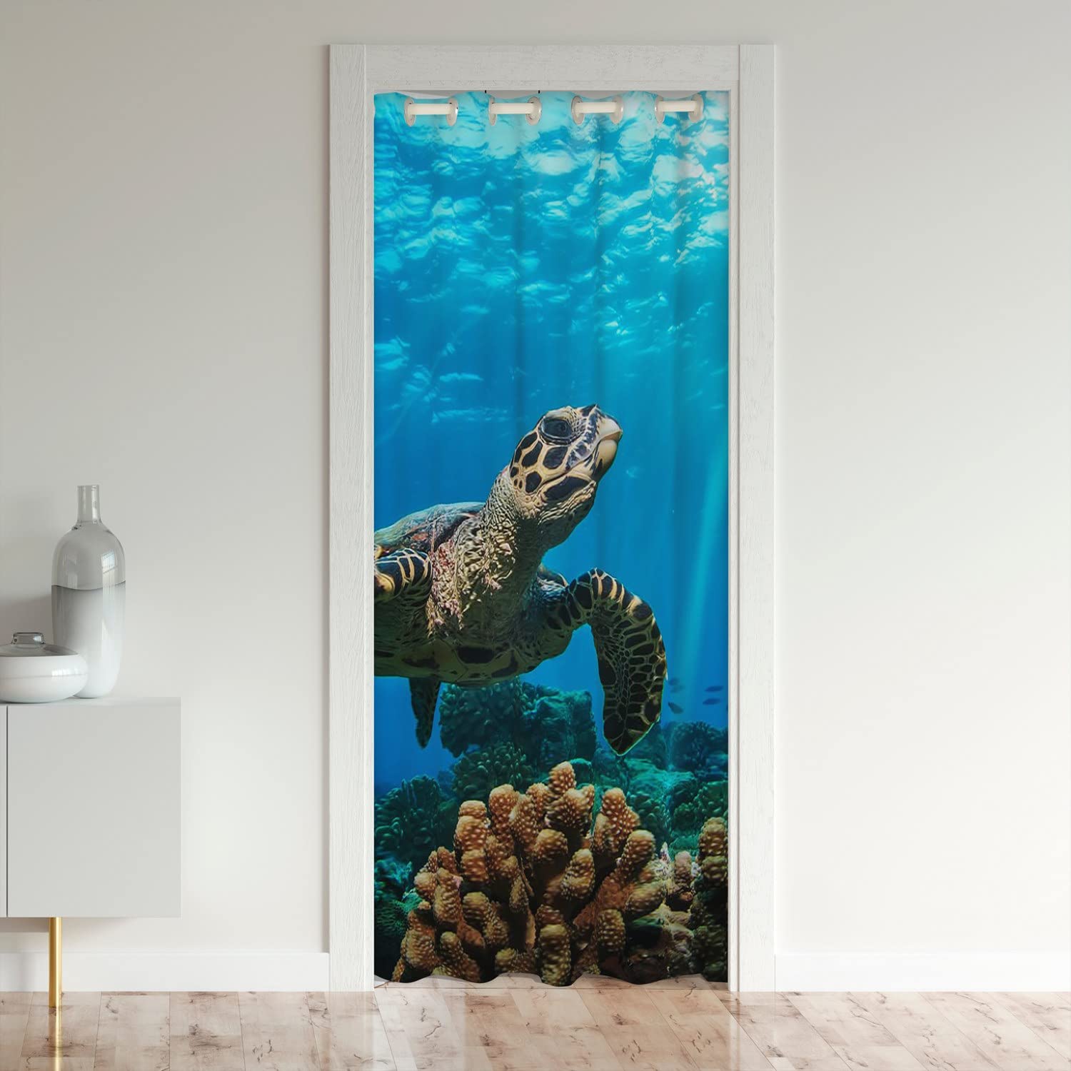 Amazon.com: Sea Turtle Door Curtain 34"W X 80"L, Tortoise Print ...