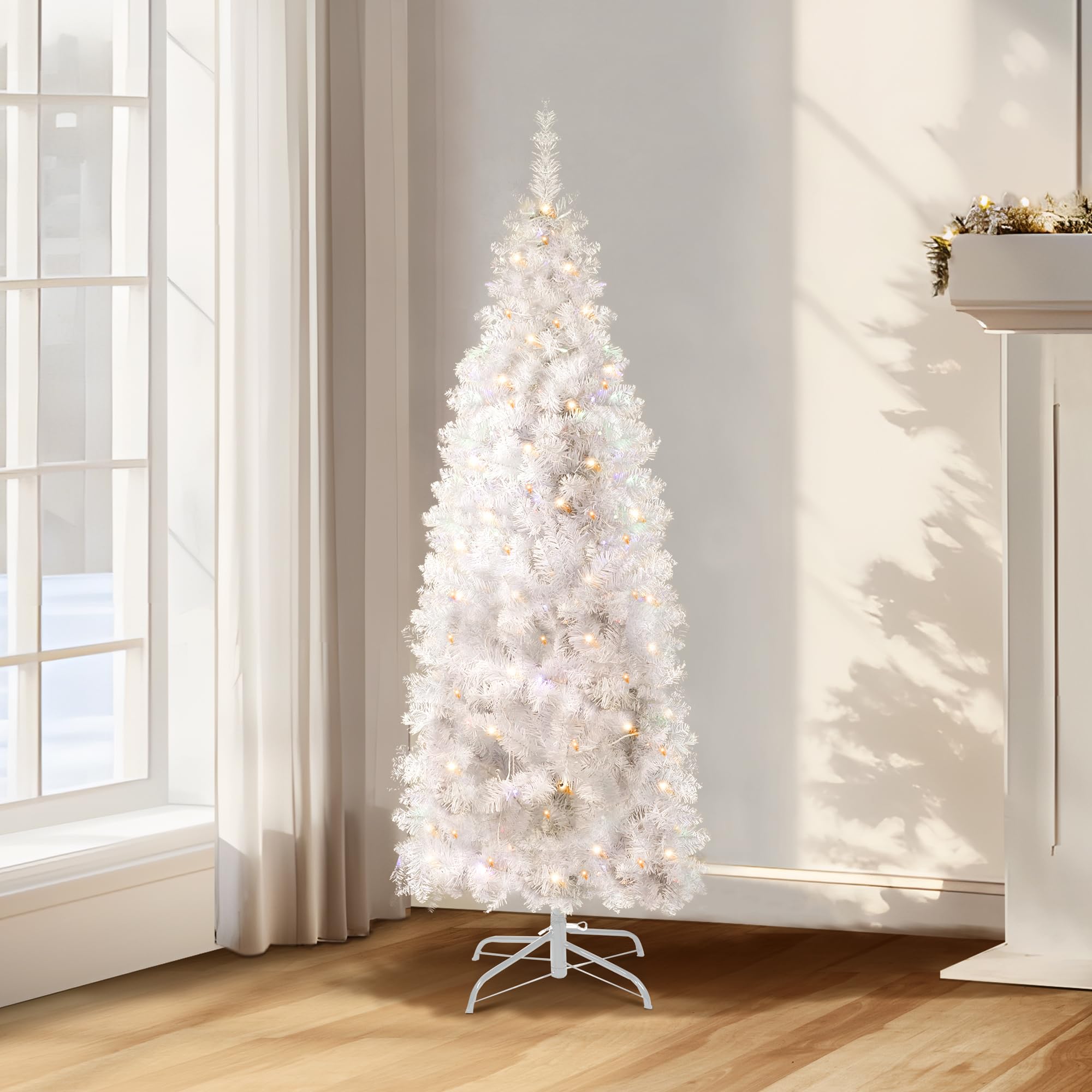 Amazon.com: Annecy 4Ft Pre-Lit Fir Pencil Christmas Tree, White ...