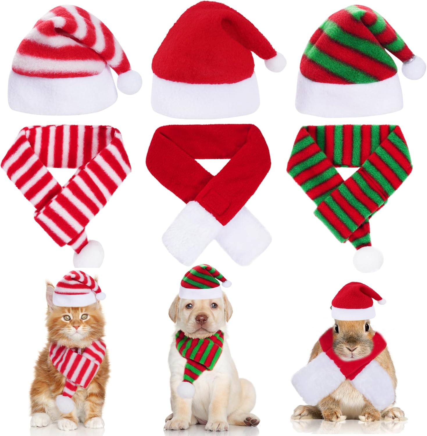 Amazon.com : Jmkcoz 6 Pcs Pet Cat Dog Christmas Santa Hat with Scarf ...