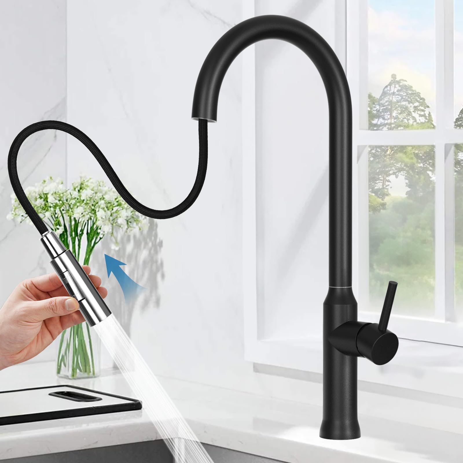 LUROON Kitchen Sink Taps Mixer with Pull Out Spray, 2 Spray Modes ...
