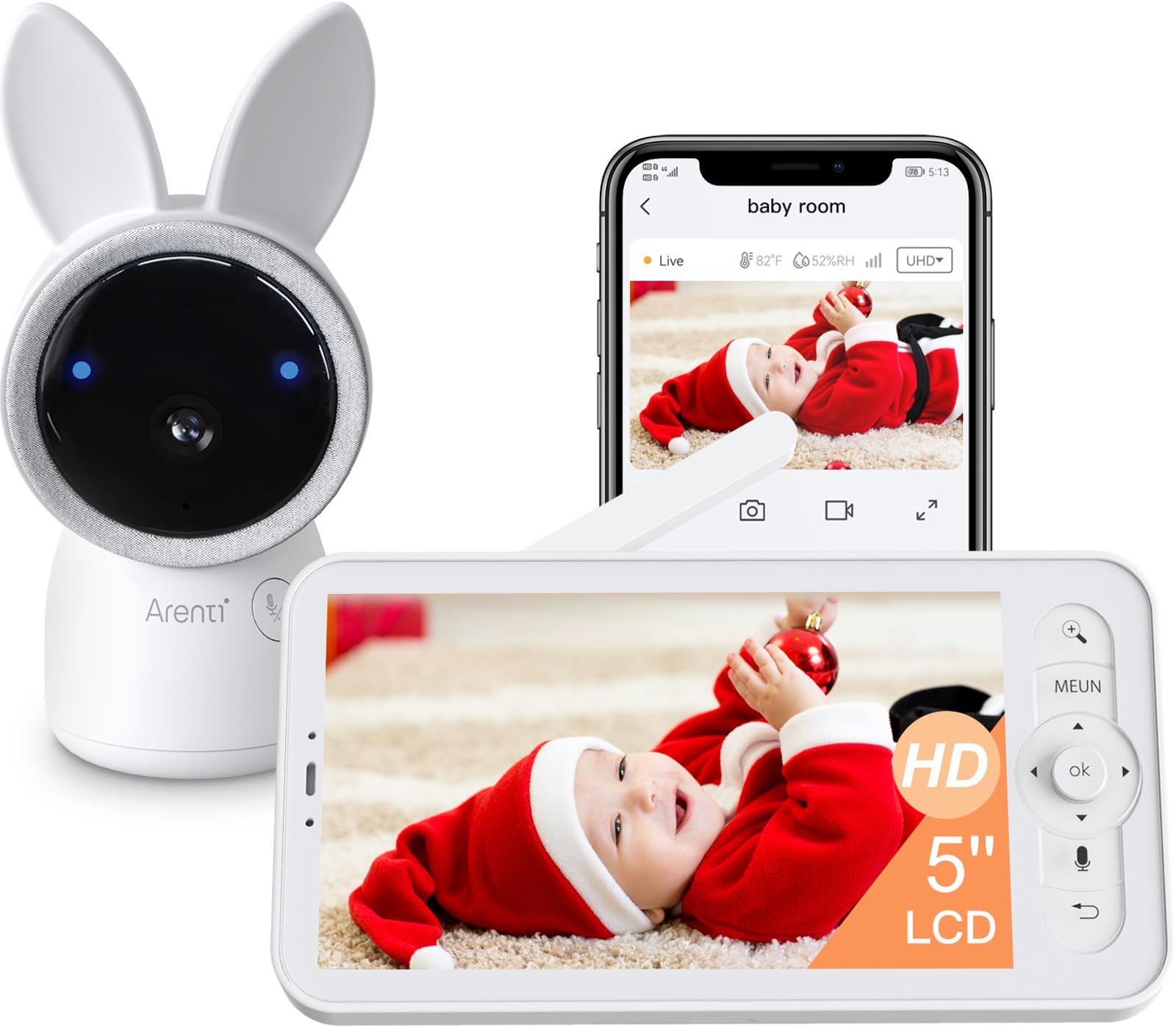 ARENTI Baby Monitor, 2K Smart Baby Camera with 5-Inch Wireless Display ...