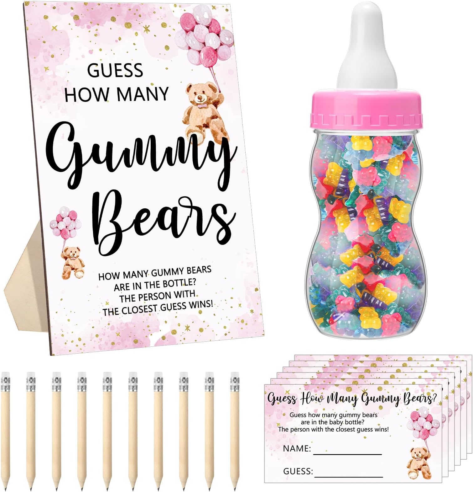 Amazon.com: Qilery 122 Pcs Baby Shower Games Guess How Many Bears 100 ...