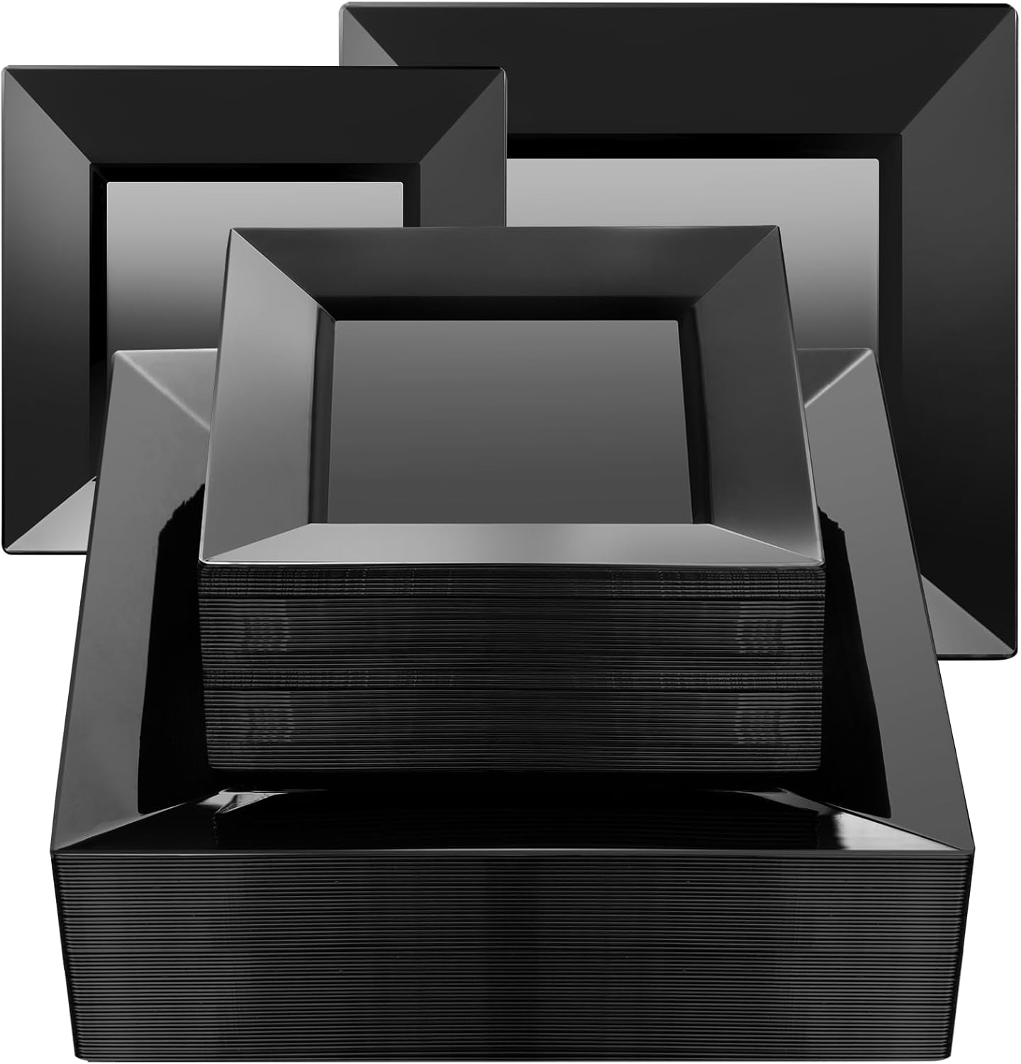 Amazon.com: Goodluck 100 Black Pack Disposable Square Plastic Plates ...