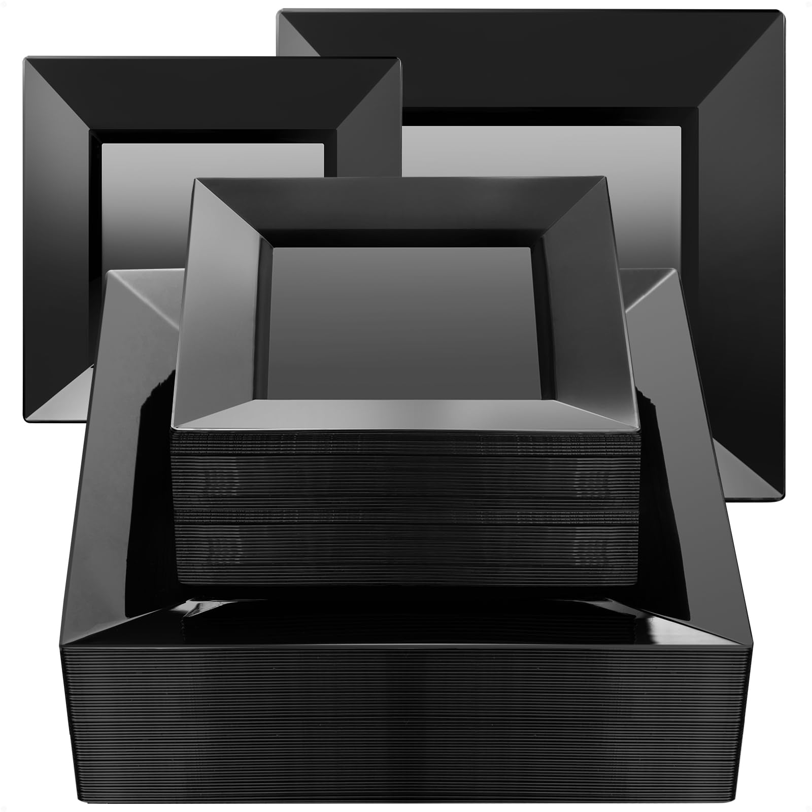Snapklik.com : 100 Black Pack Disposable Square Plastic Plates, Heavy ...