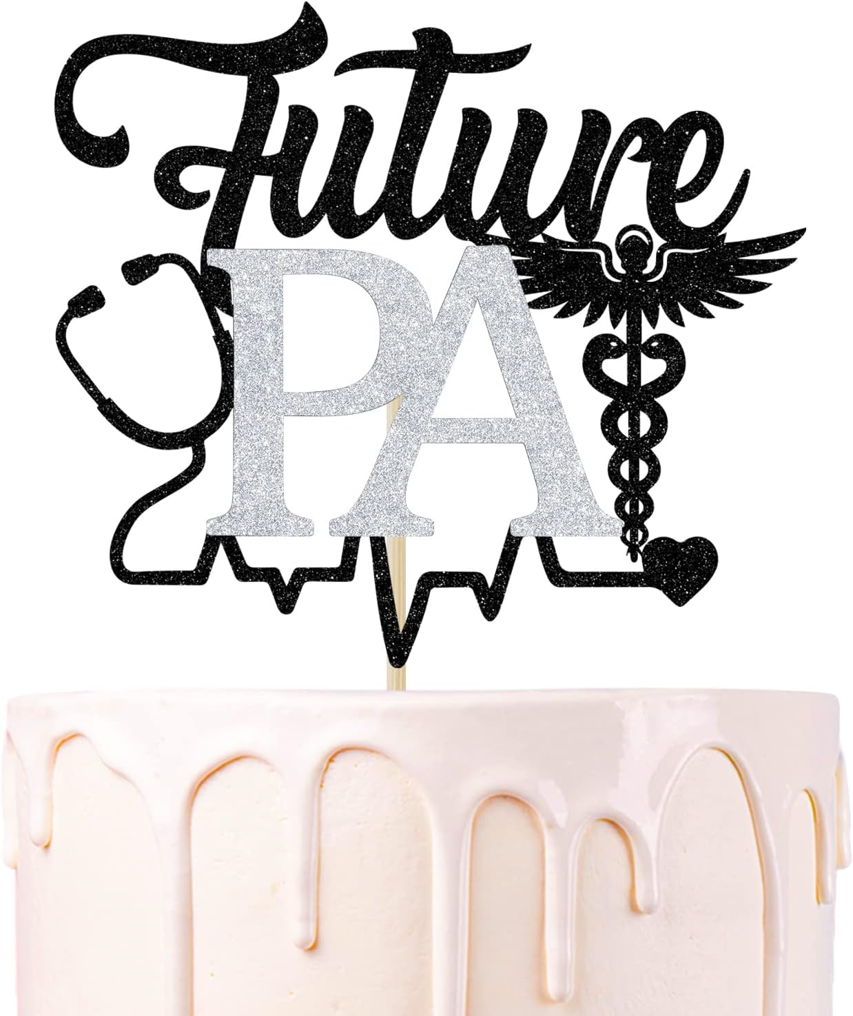 Amazon.com: Black Glitter Future PA Cake Topper, Congrats Doctor ...