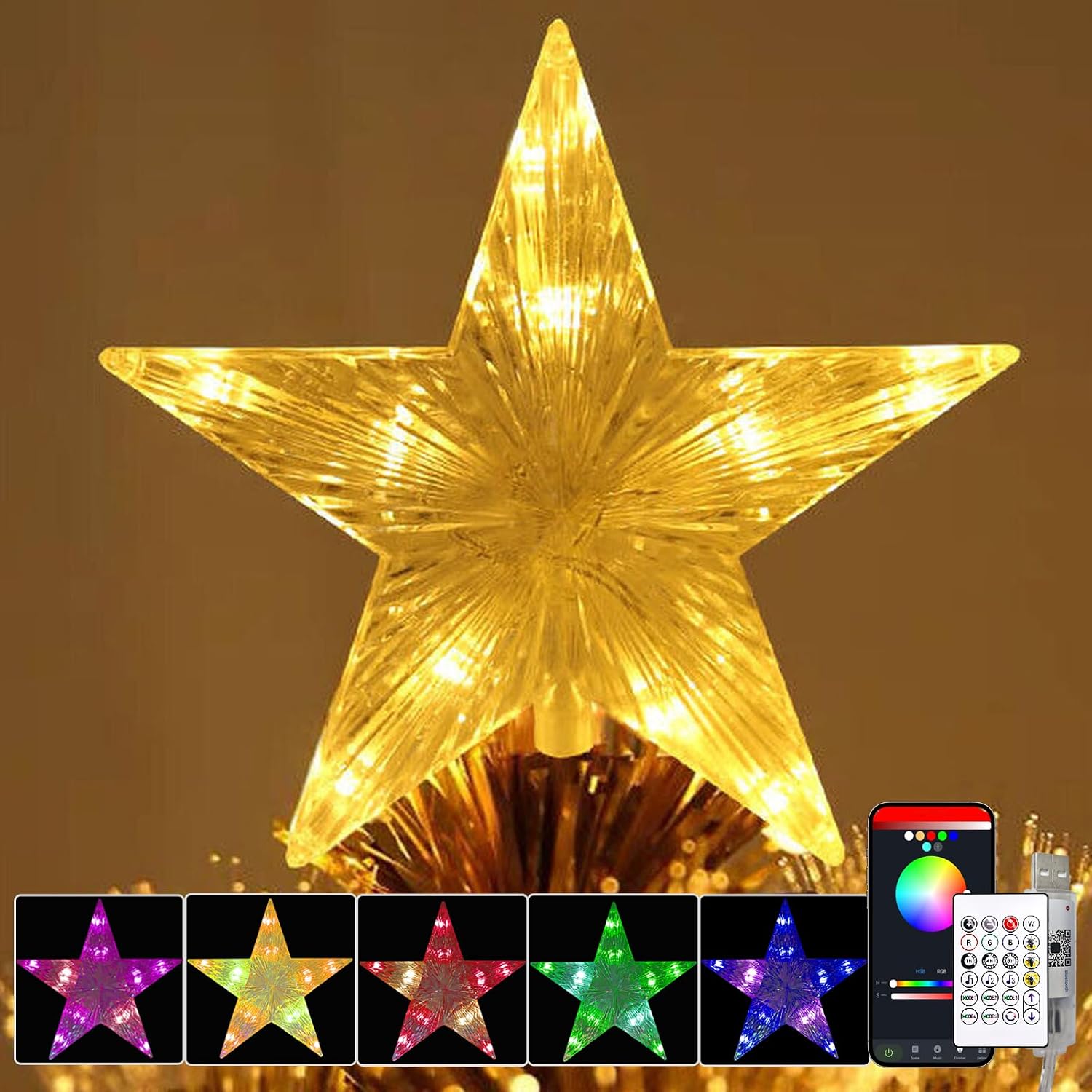 Amazon.com: 10IN Smart Christmas Tree Topper Star, 80 Light Modes ...