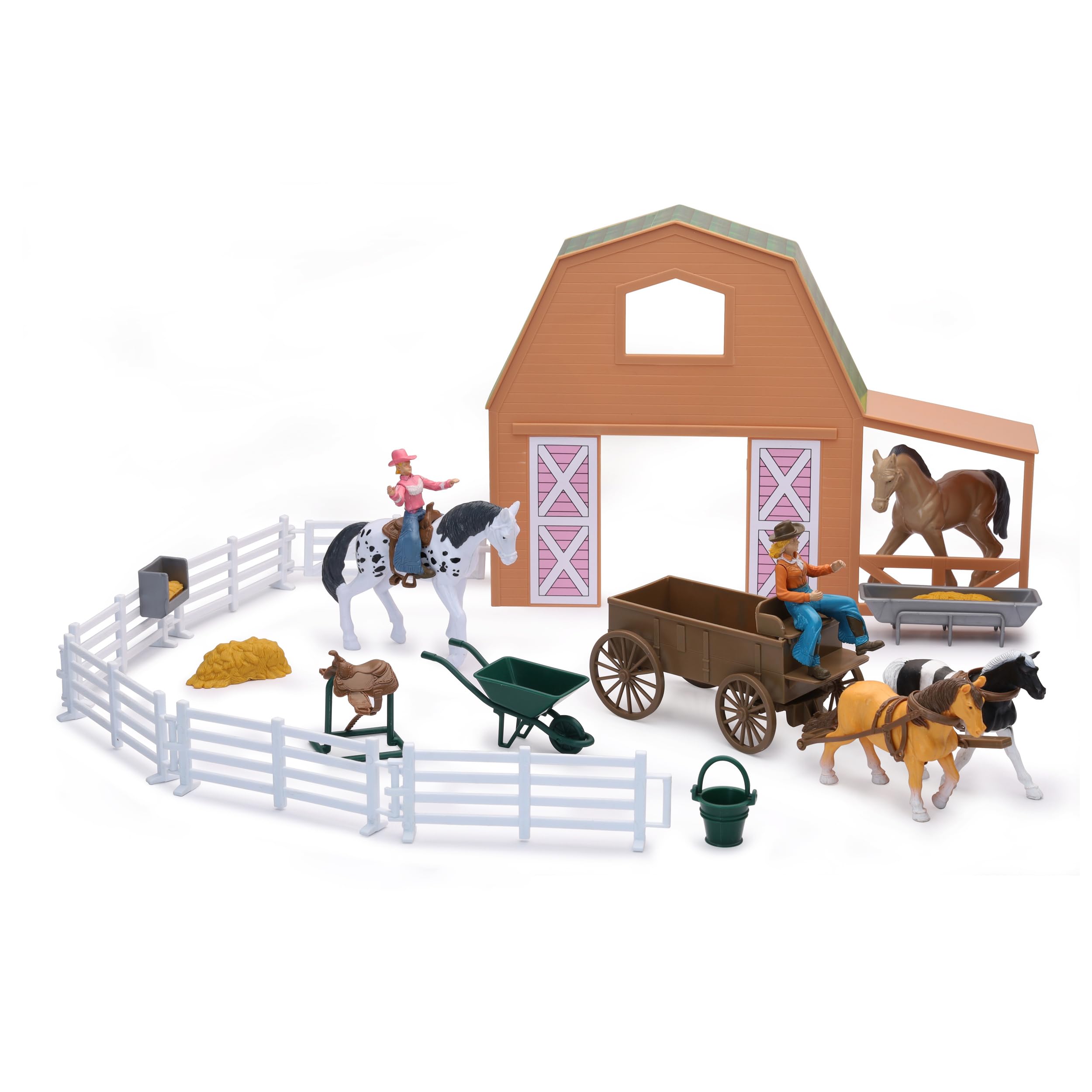 Amazon.com: New Ray Valley Ranch Pink Barn Horse Set : Toys & Games