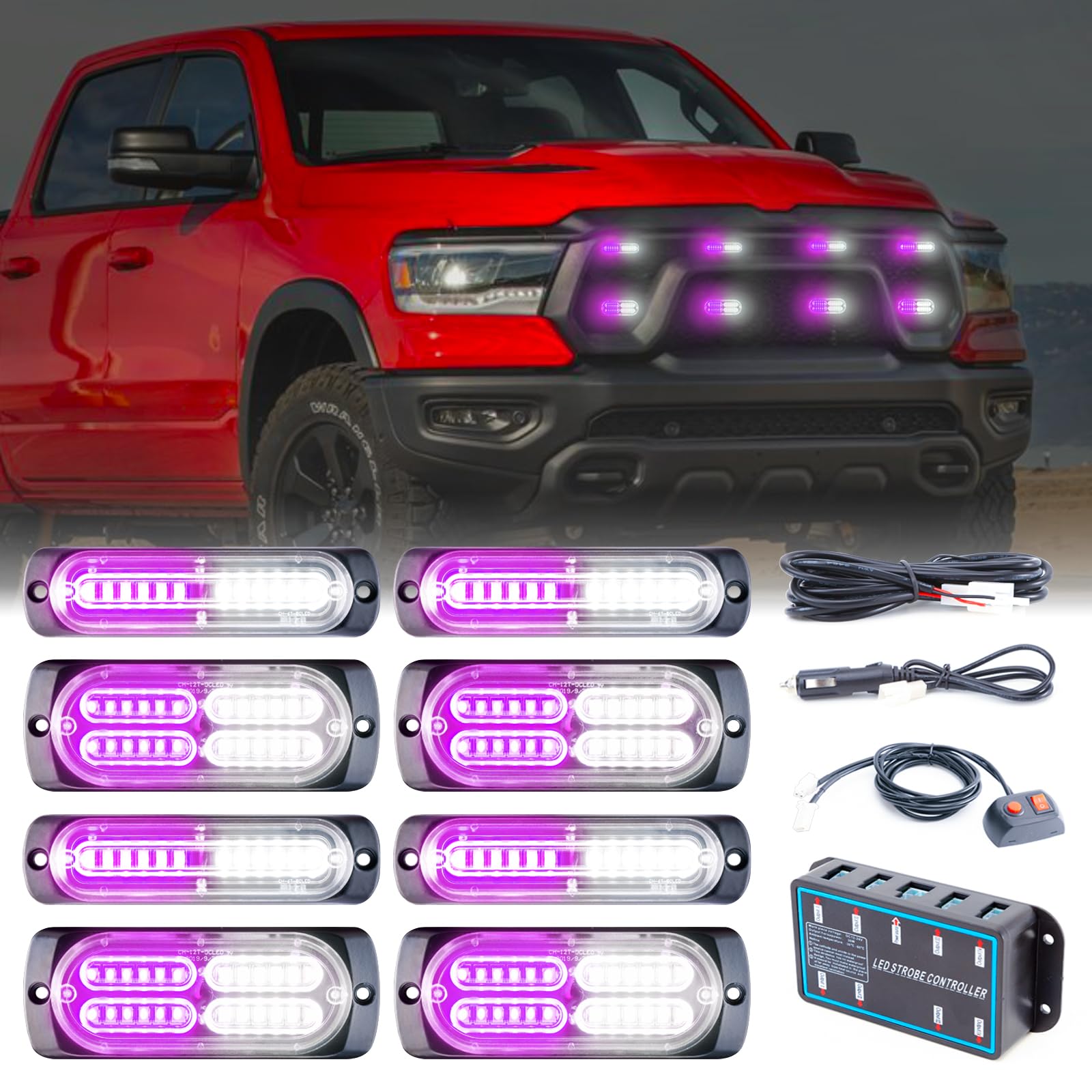 Snapklik.com : PKINGLAKE 8pcs Sync Feature Emergency Strobe Grille ...