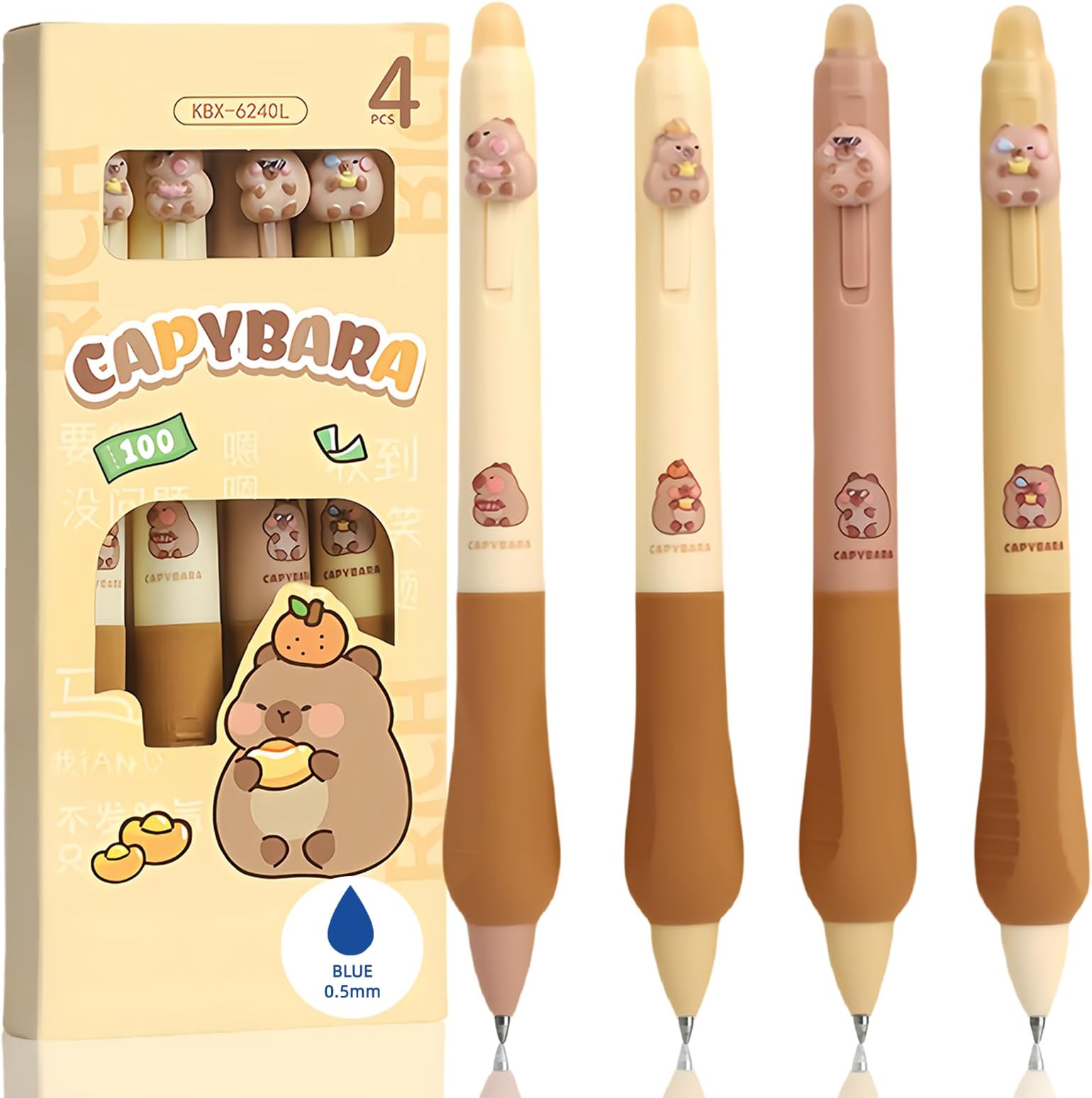 Lot de 4 stylos à encre gel effaçables Motif dessin animé Capybara ...