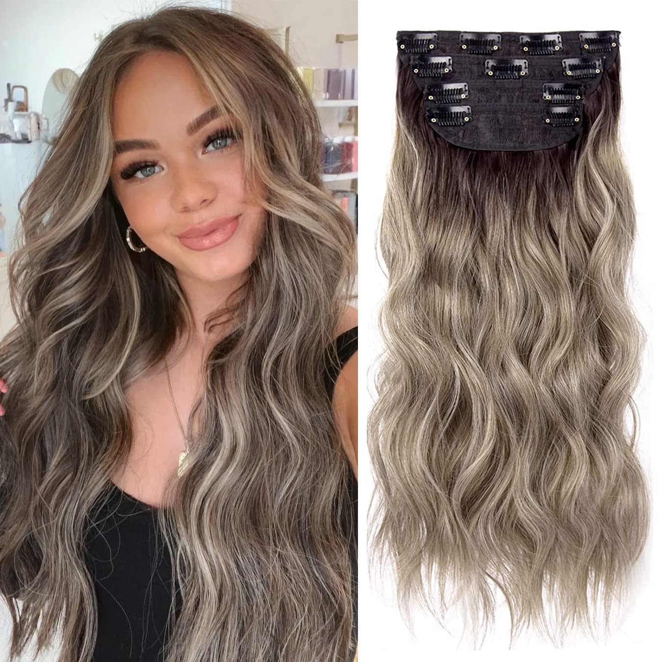 Amazon.com : Clip in Hair Extensions, 4Pcs Ash Blonde Hair Extensions ...