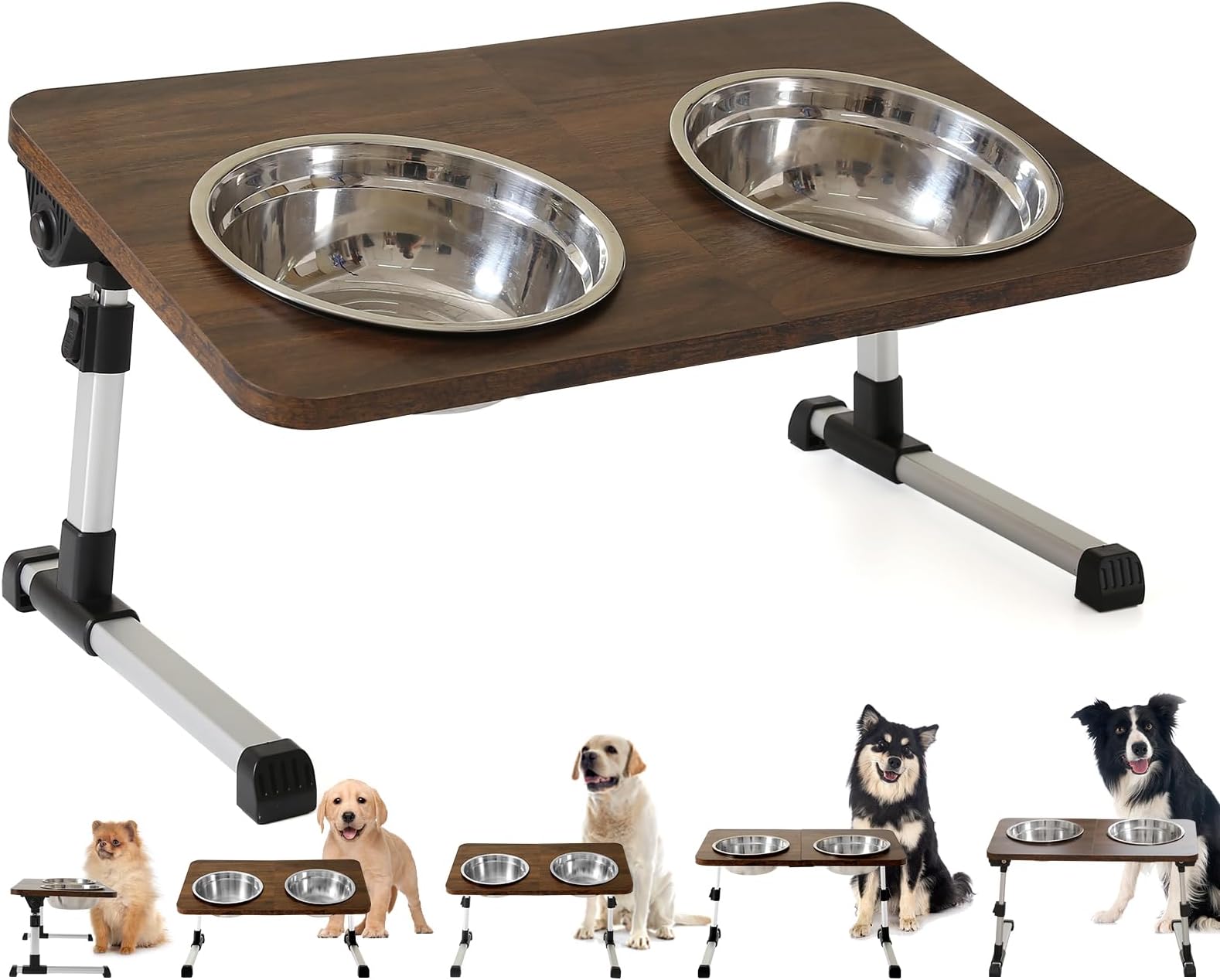Yiupea Raised Dog Bowls & 6 Height & Angle Adjustable, Noiseless ...