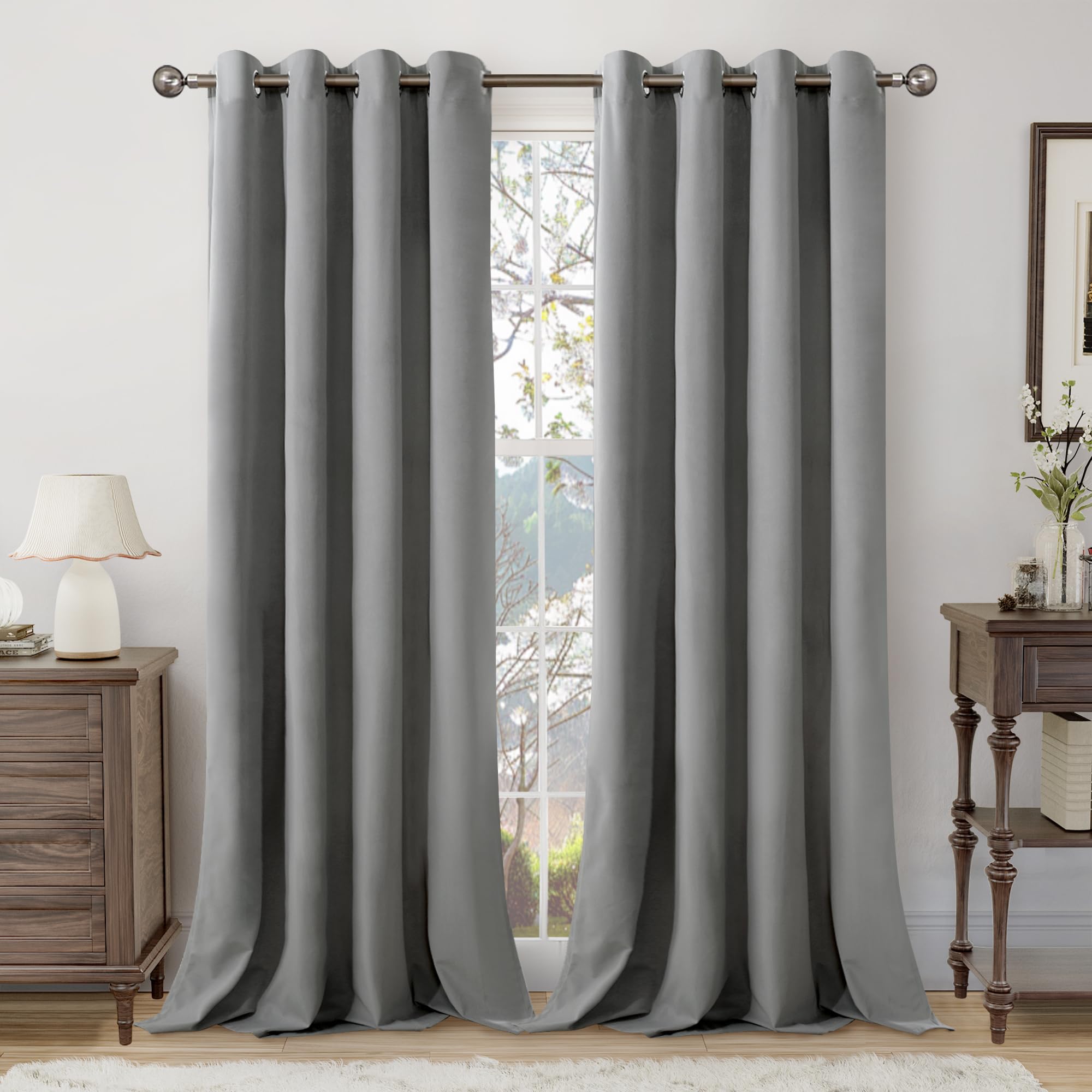 Amazon.com: YoungsTex Grey Velvet Curtains 84 Inches Length 2 Panels ...