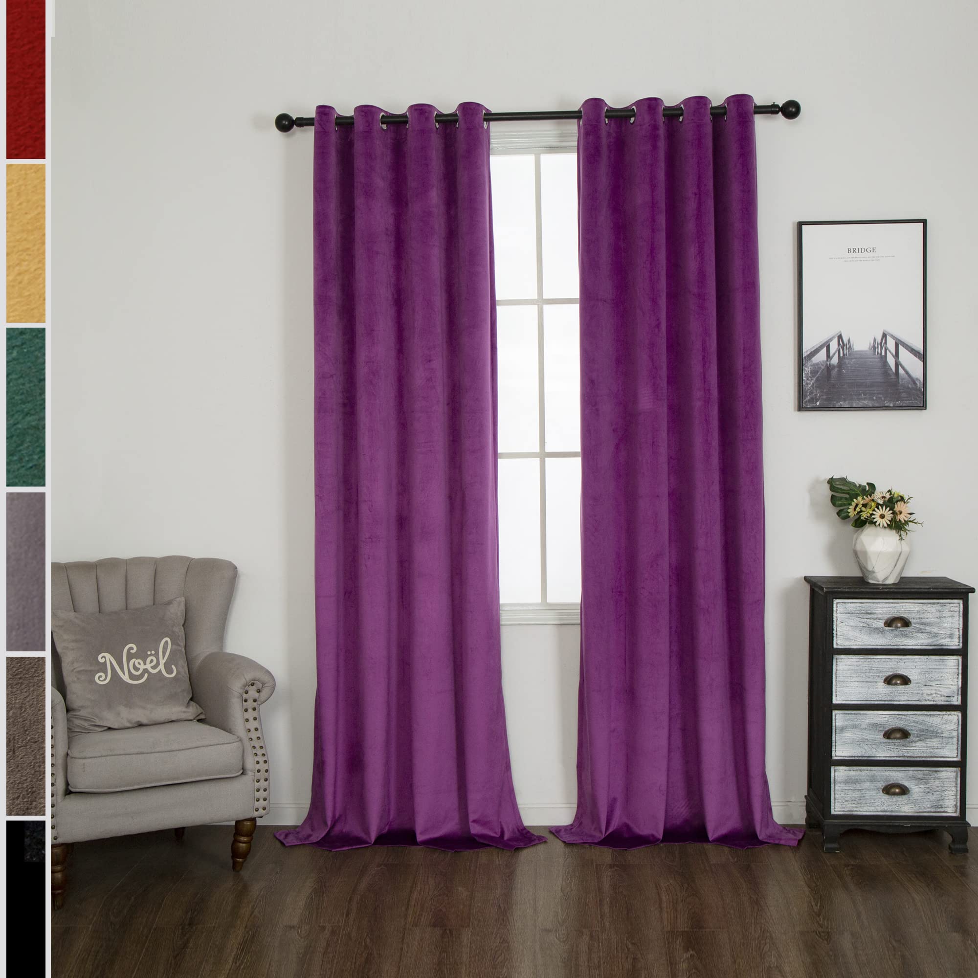 Luxury Violet Velvet Curtains Super Soft Panels Set of 2 Window Long ...