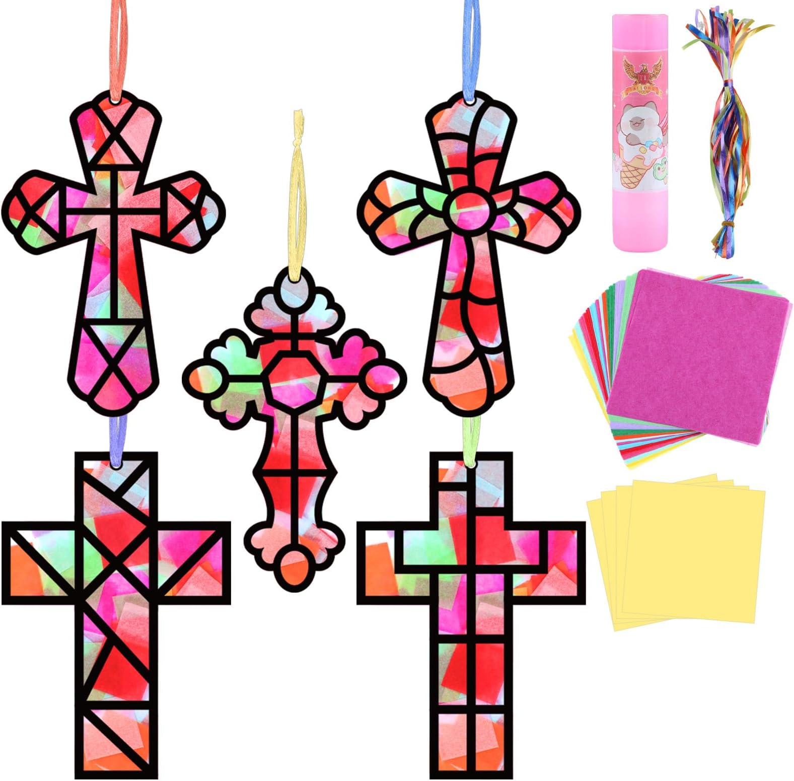 Amazon.com: Qyeahkj 36PCS Religious Cross Suncatchers Kits Paper Craft ...