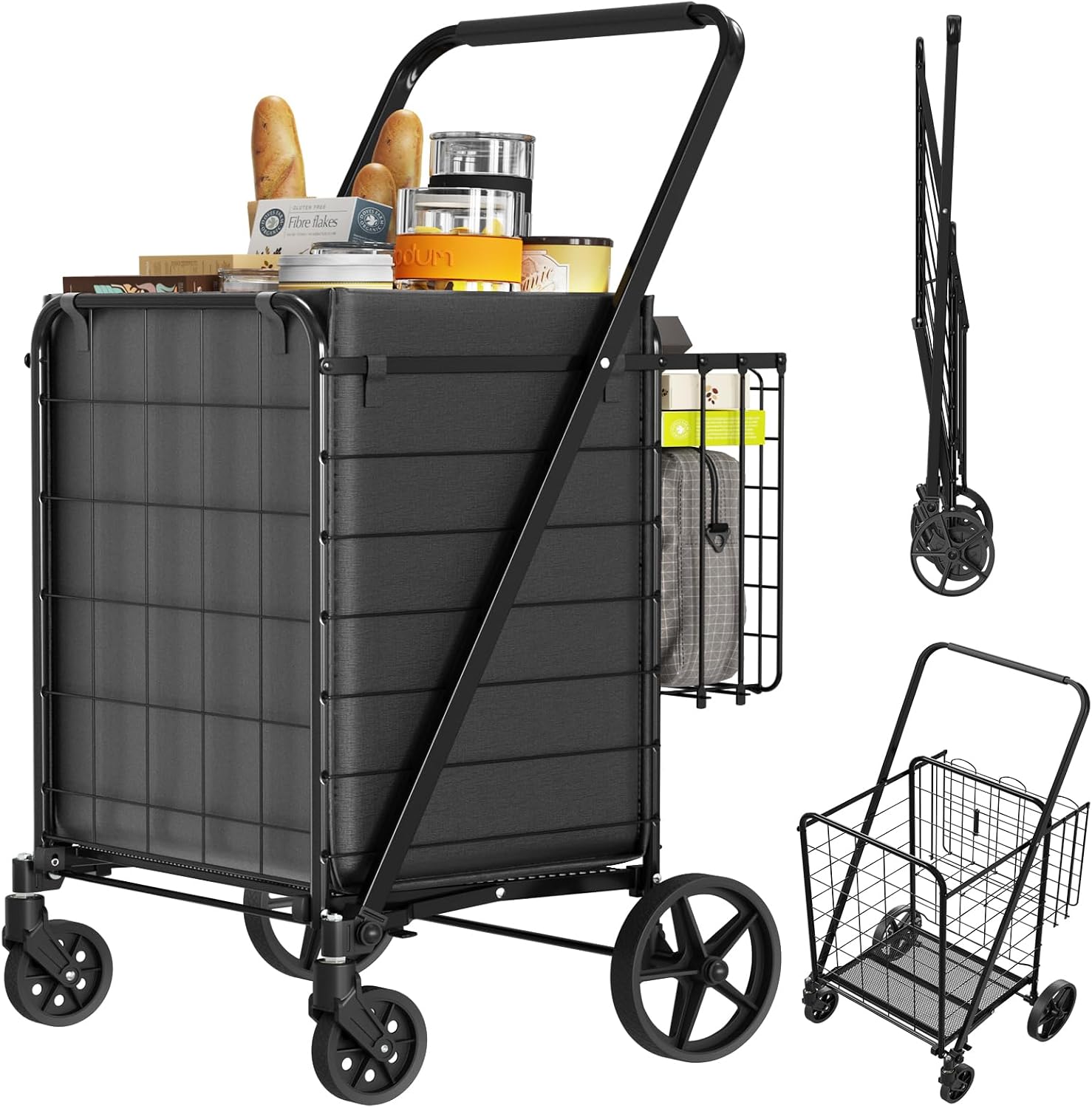 Amazon.com: Yenntrss Folding Shopping Cart for Groceries, 220 LBS Large ...