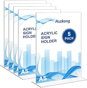 Auzkong A5 Acrylic Sign Holders, Double-Sided Vertical Display Stand ...