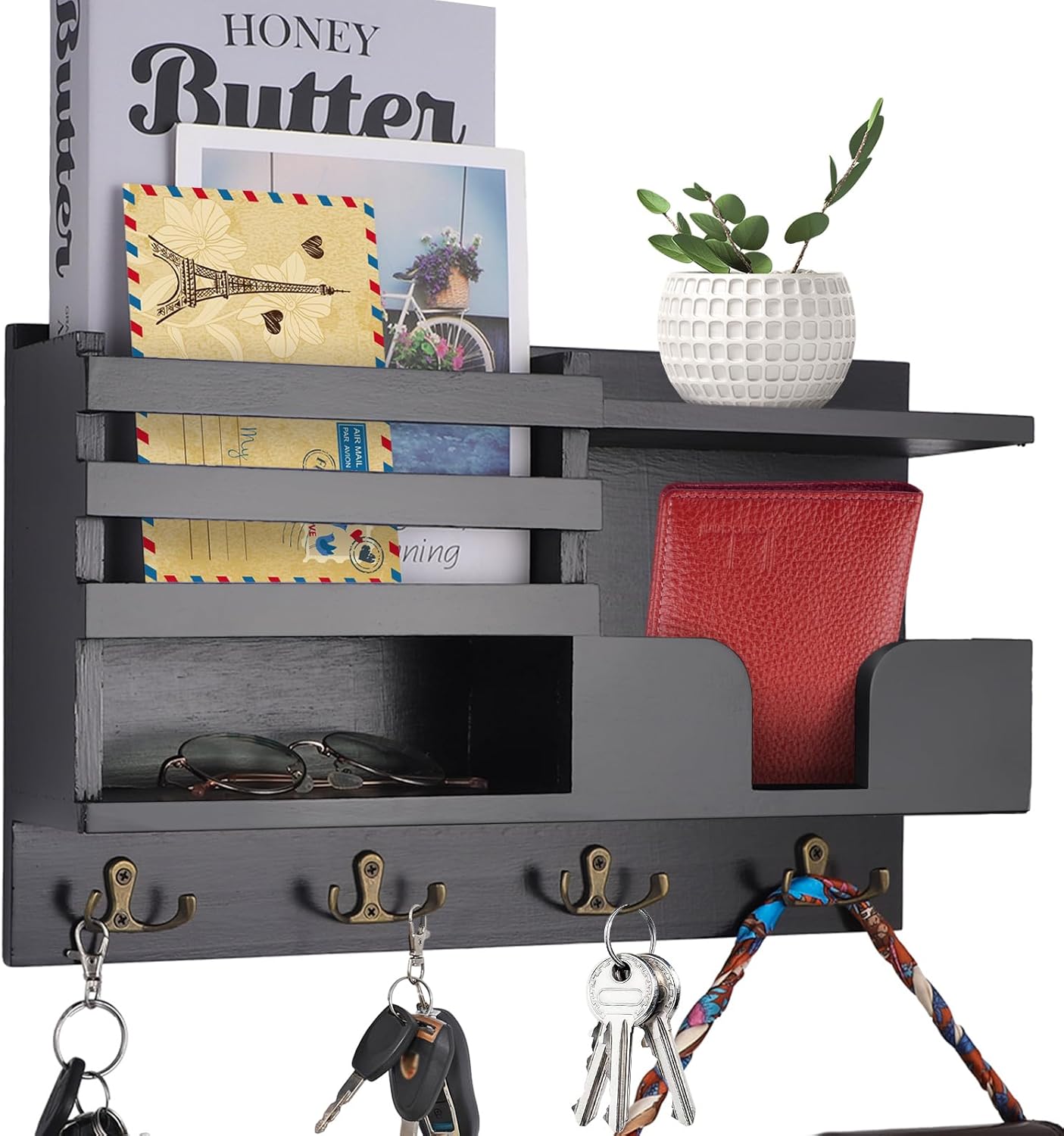 Amazon.com: LuxFlowing Black Key Holder for Wall - Mail Organizer for ...