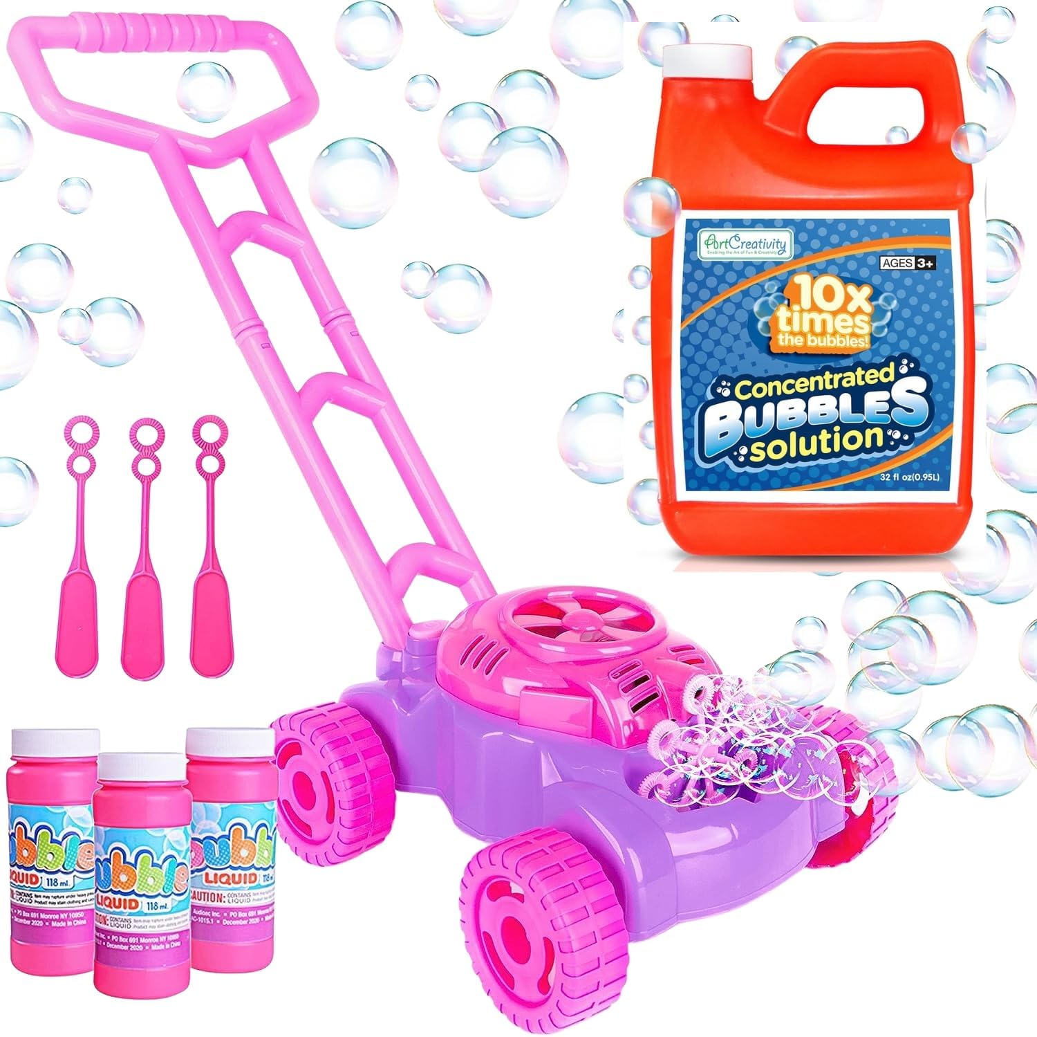Amazon.com: ArtCreativity Bubble Lawn Mower for Toddlers & Bubble Solution Refill for Bubbles ...