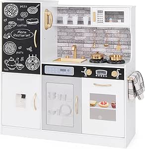 Amazon.com: Costzon Play Kitchen for Kids, Wooden Toy Kitchen Set with ...