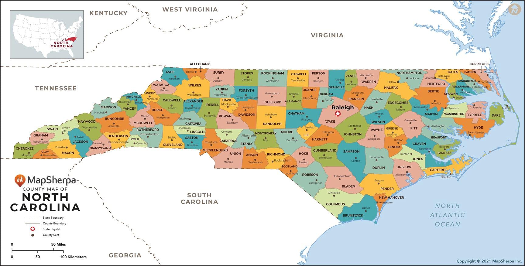 Amazon.com : North Carolina Counties Map - Standard - 36" x 18.25 ...