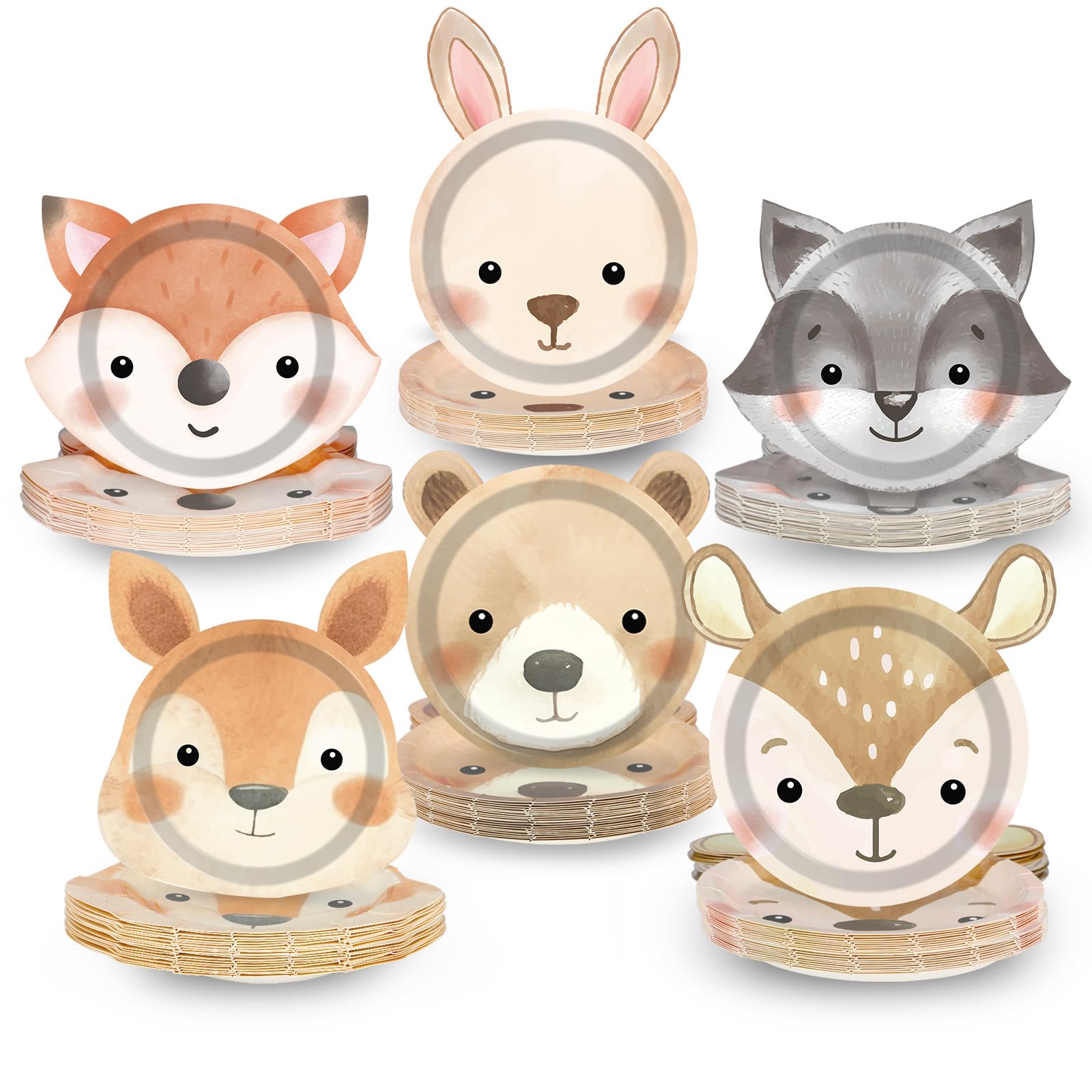 Amazon.com: 60 Count Woodland Party Paper Plates Animal Shaped ...