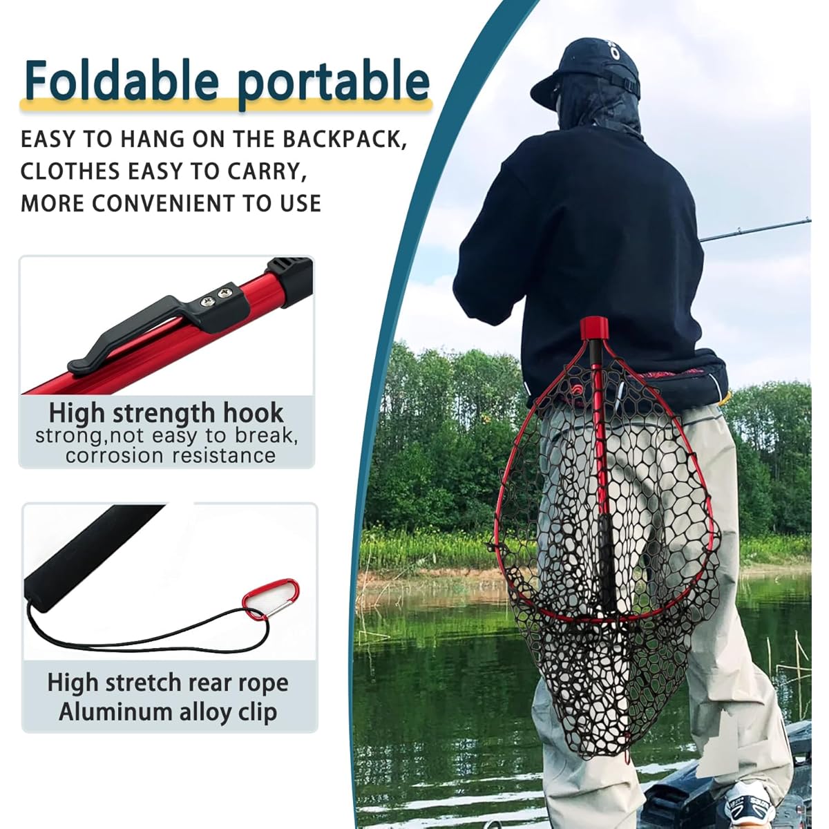 $2/mo - Finance Foldable Rubber Fishing Net with Handle 37“ 47” Red ...