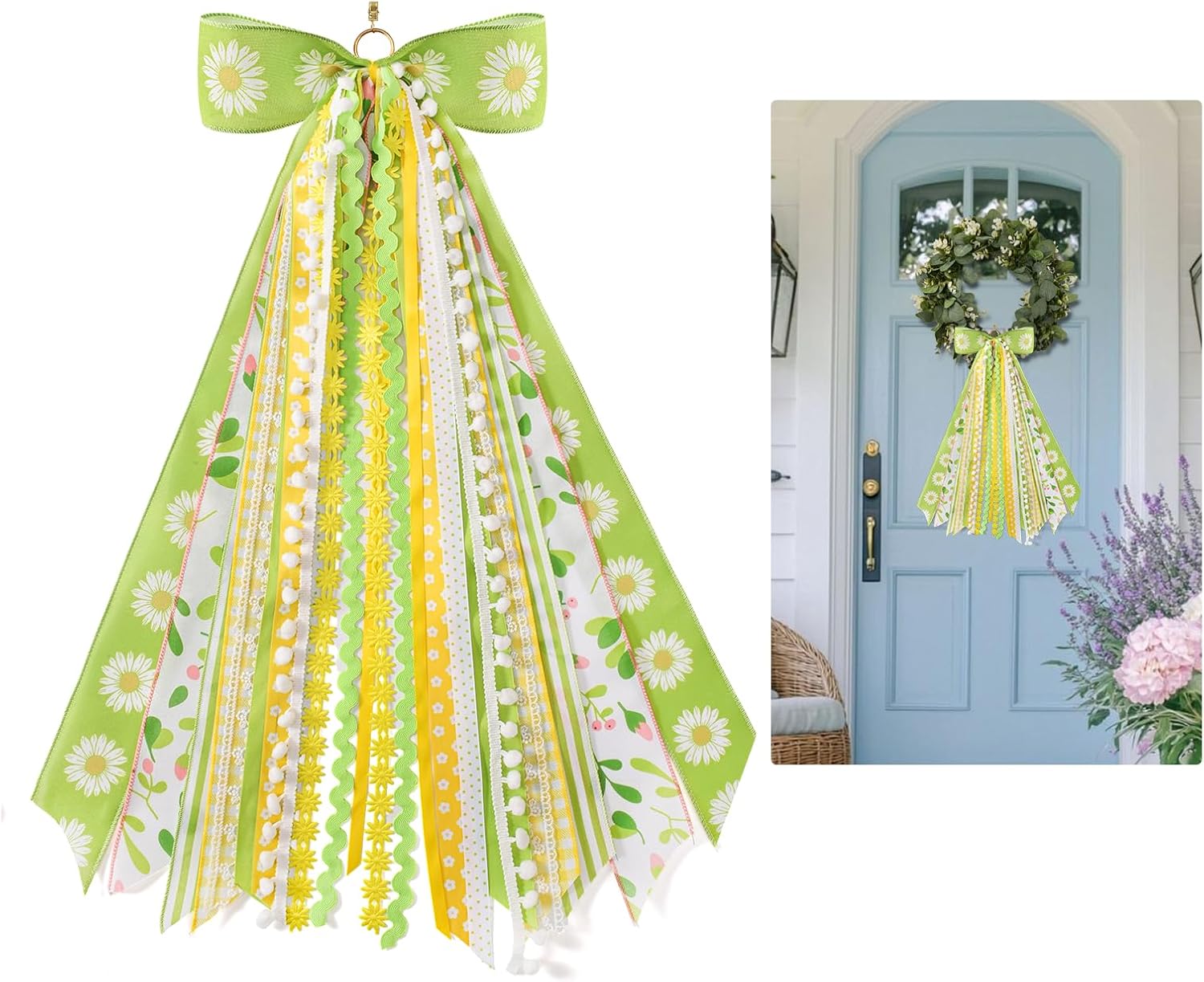 Amazon.com: Spring Wreath Sash for Front Door Daisy Floral Decorative ...