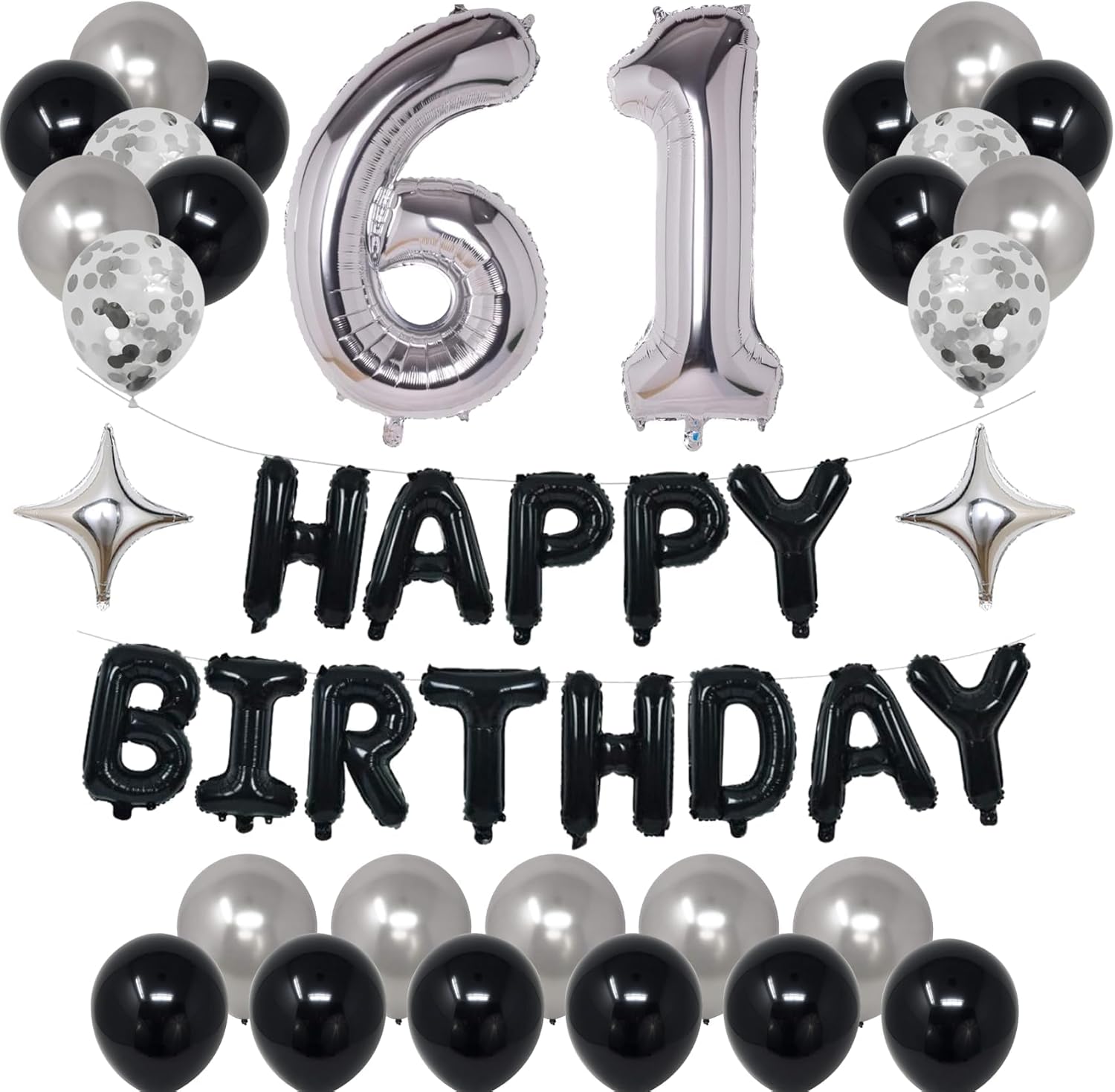 Amazon.com: NANINUNENO 61st Black Silver Birthday Party Decorations for ...