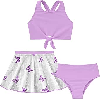 Amazon.com: Girls Swimwear Size 12 Big Girls' Purple Cute Tankini ...