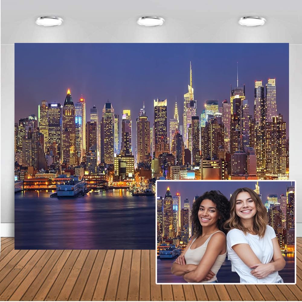 Buy 7x5FT New York City Skyline Cityscape Night backdrops Landscape ...