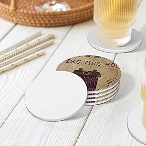 Amazon.com: Primitive Bless This Home Willow Saltbox Coasters for Drinks, Absorbent Ceramic ...