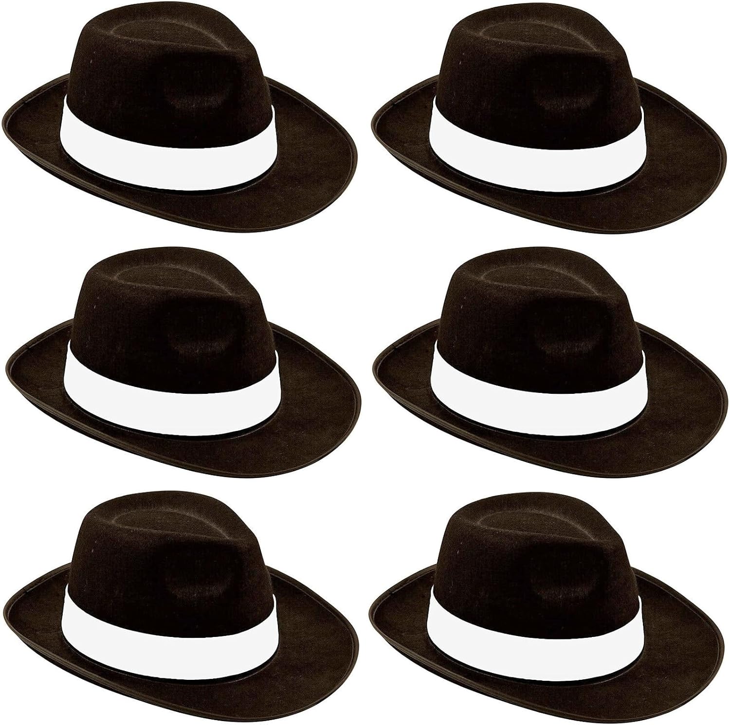 Quickdraw (Pack of 6) Adults Gangster Hat Black with White Band Mens ...