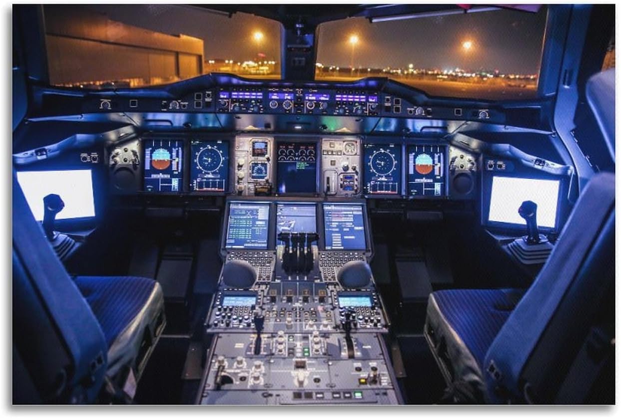 Amazon.com: A380 Cockpit Poster Blue Cockpit Civil Aviation Aircraft ...