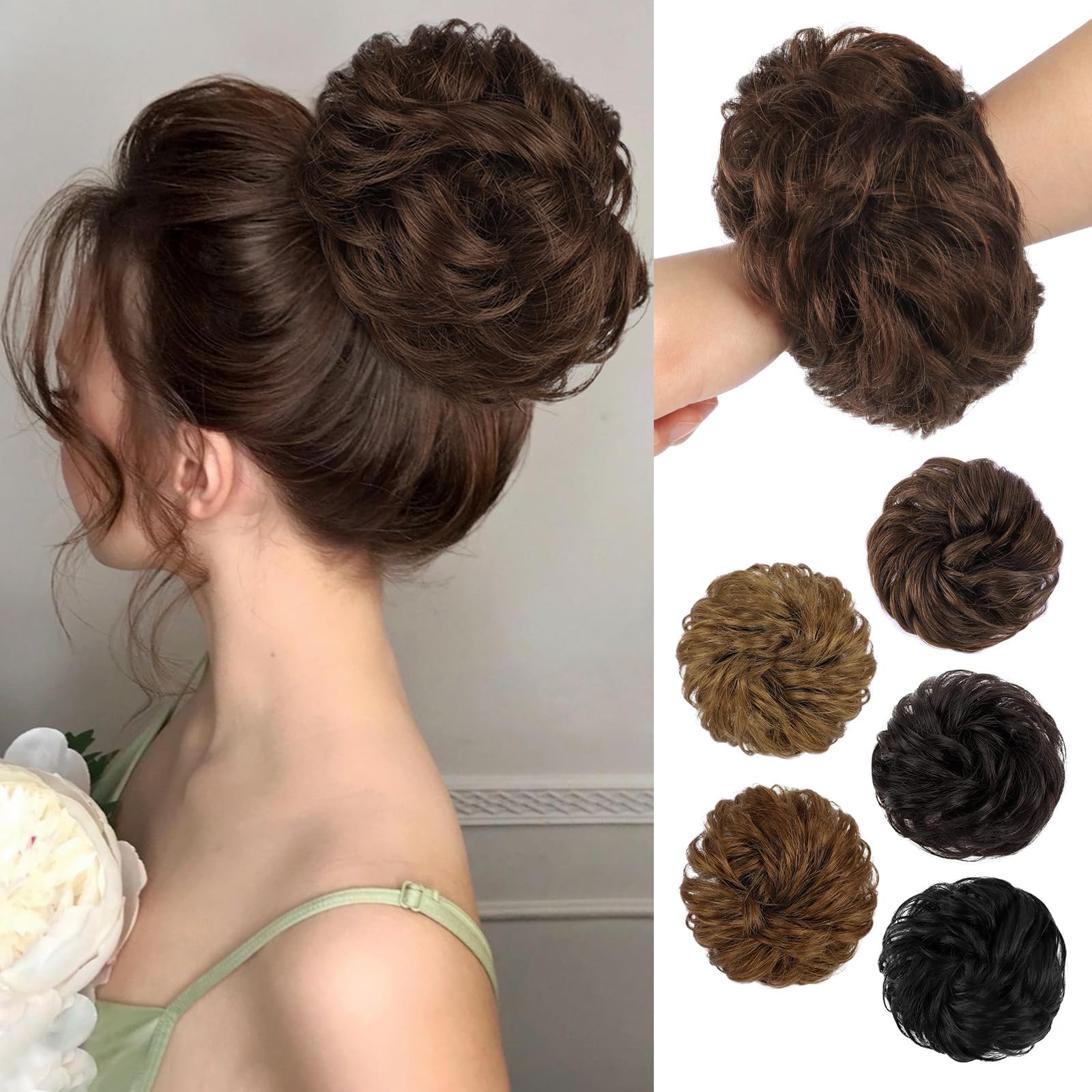 Amazon.com : FGZJMAE Messy Bun Hair Piece Human Hair Natural Curly 100% ...