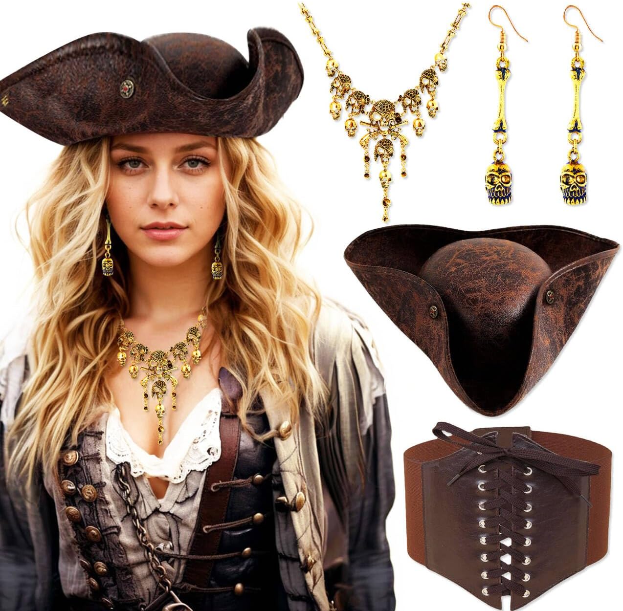 JeVenis Vintage Pirate Costume Accessories Set Pirate Headband Wrap ...